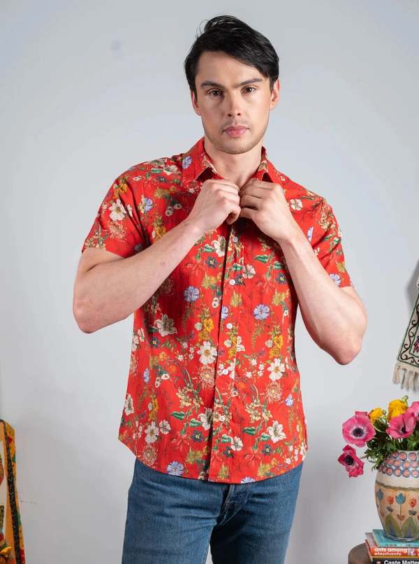 DUSHYANT The Sheril Hand Printed - French Red Floral | Garmentory