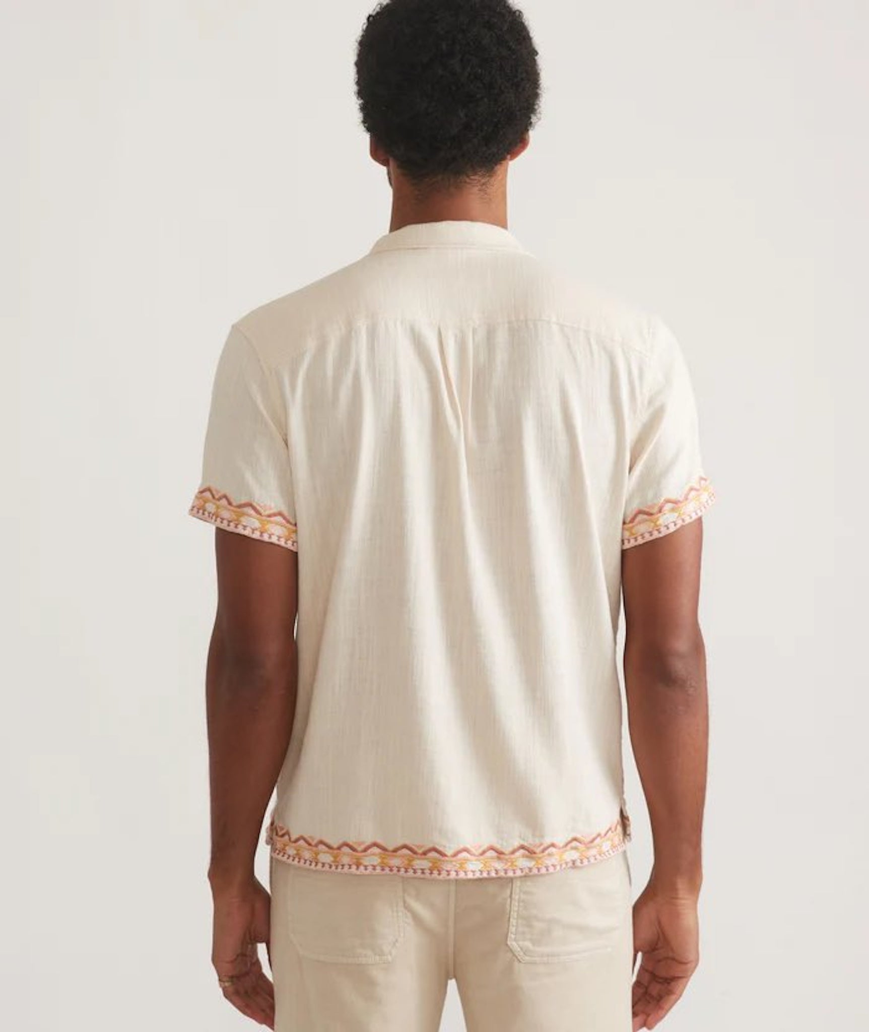 Marine Layer Embroidered Resort Shirt - Natural/Coral | Garmentory