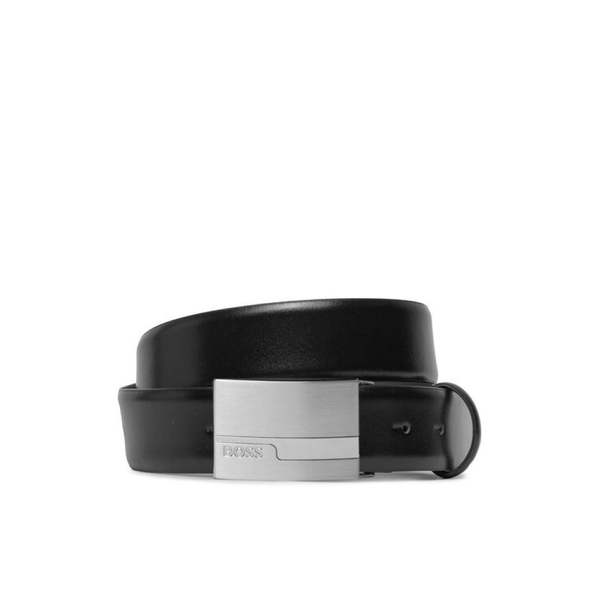 Hugo Boss Mens Brody 2 Leather Silver Buckle Belt - Black | Garmentory