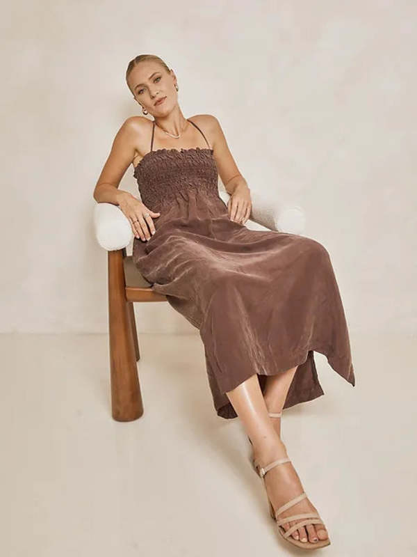 Modern Sunday Lace Up Midi Dress - Espresso | Garmentory