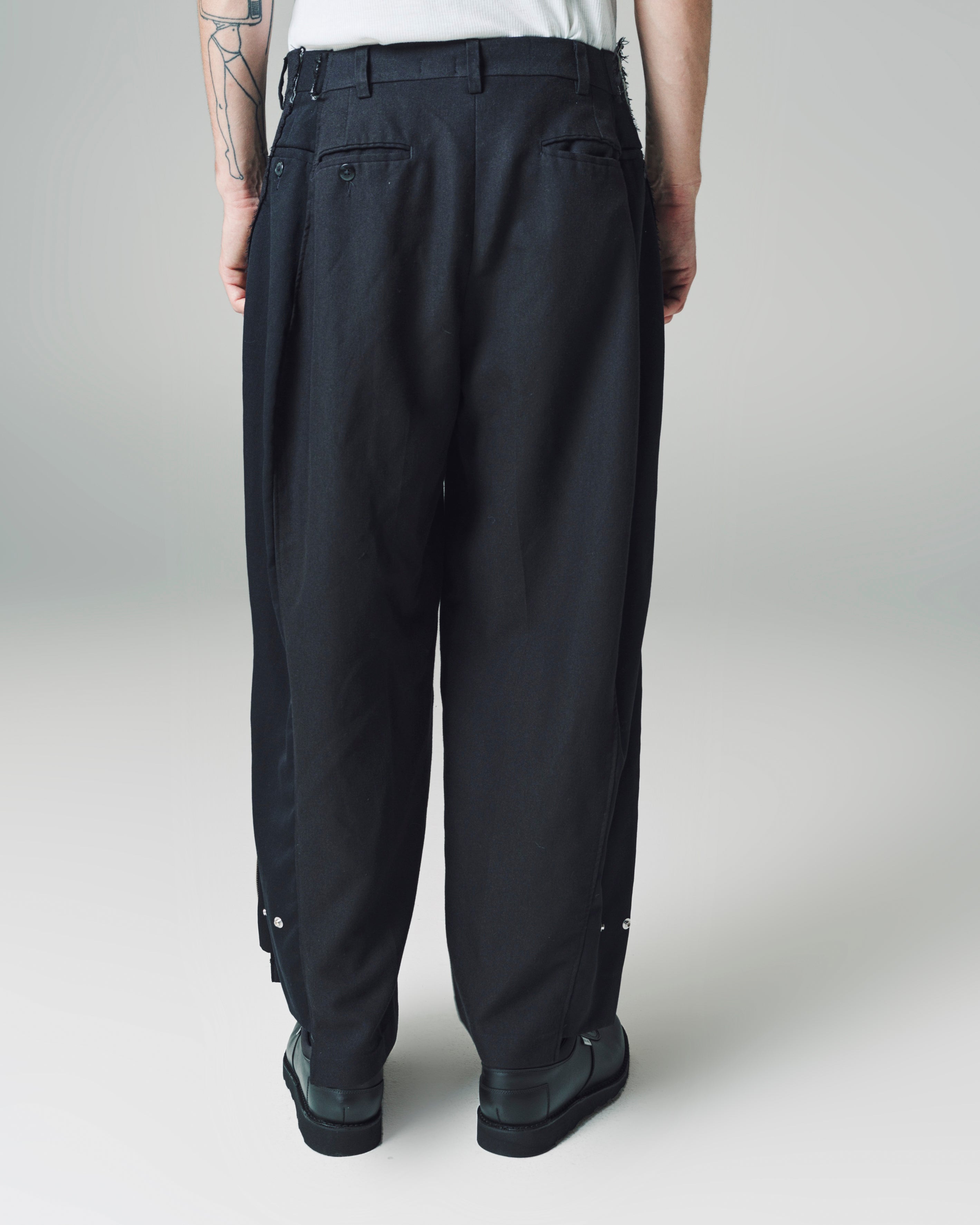 Old Park Upcycled Wool Zip Baggy Slack Pants - Black | Garmentory