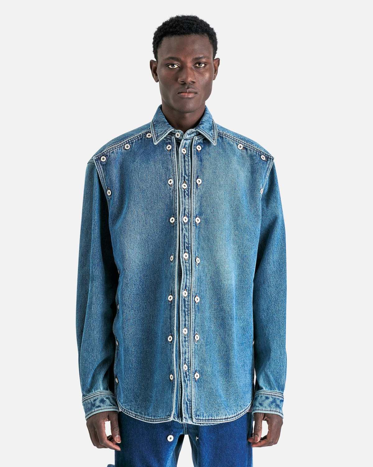 Y/project Evergreen Snap Off Denim Shirt - Evergreen Vintage Blue ...