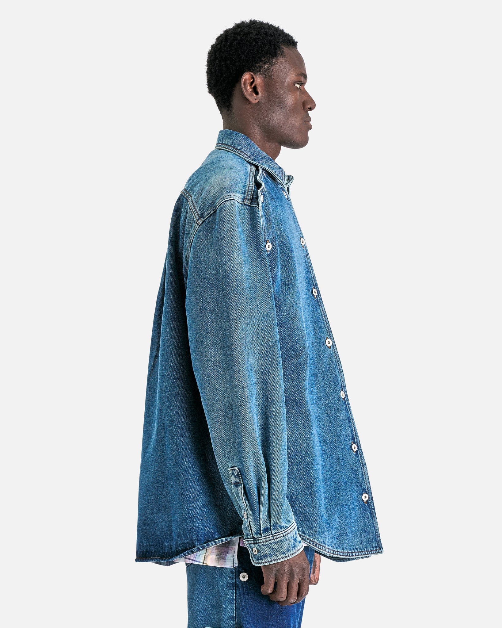 Y/project Evergreen Snap Off Denim Shirt - Evergreen Vintage Blue ...