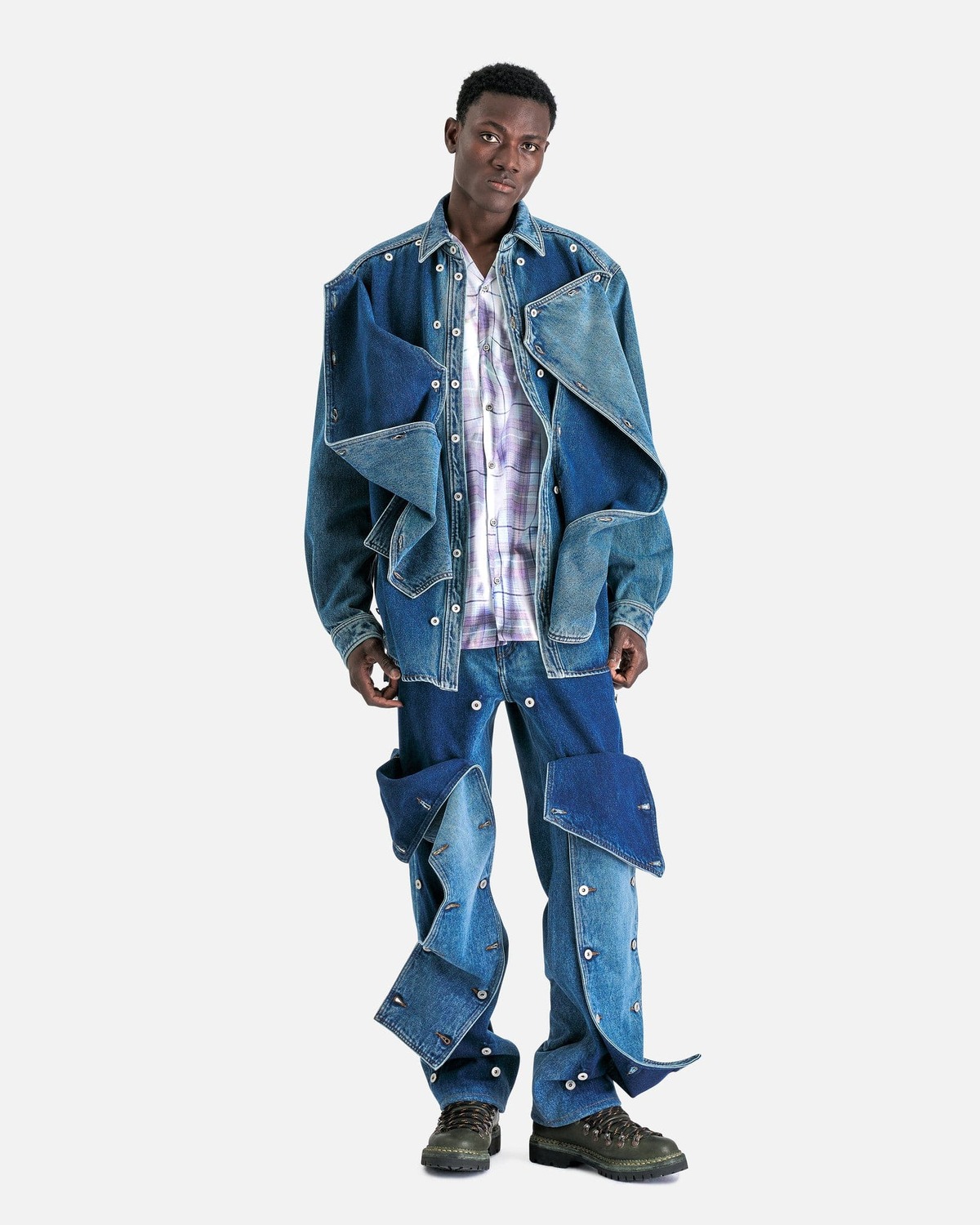 Y/project Evergreen Snap Off Denim Shirt - Evergreen Vintage Blue ...
