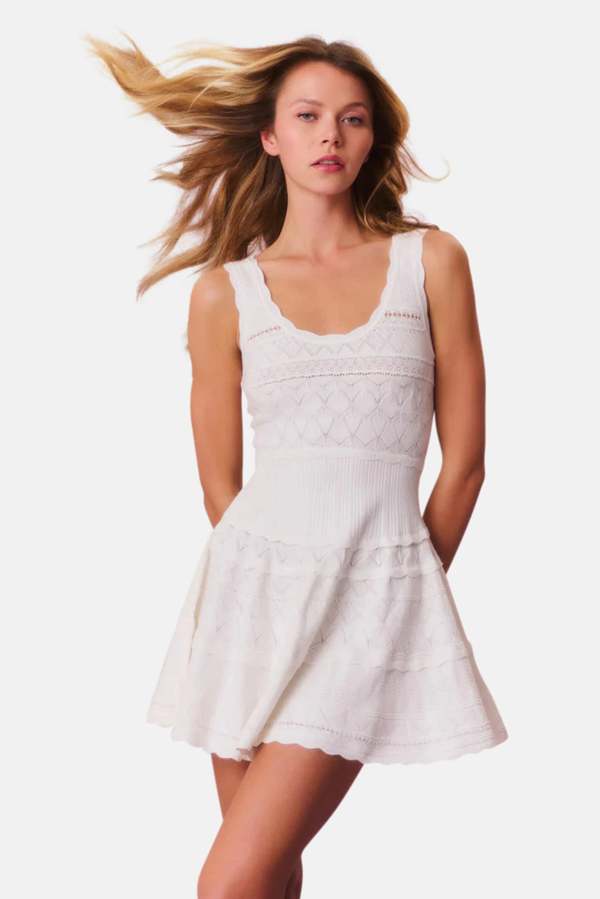 LoveShackFancy Ronelle Pointelle Scallop Mini Dress - White | Garmentory