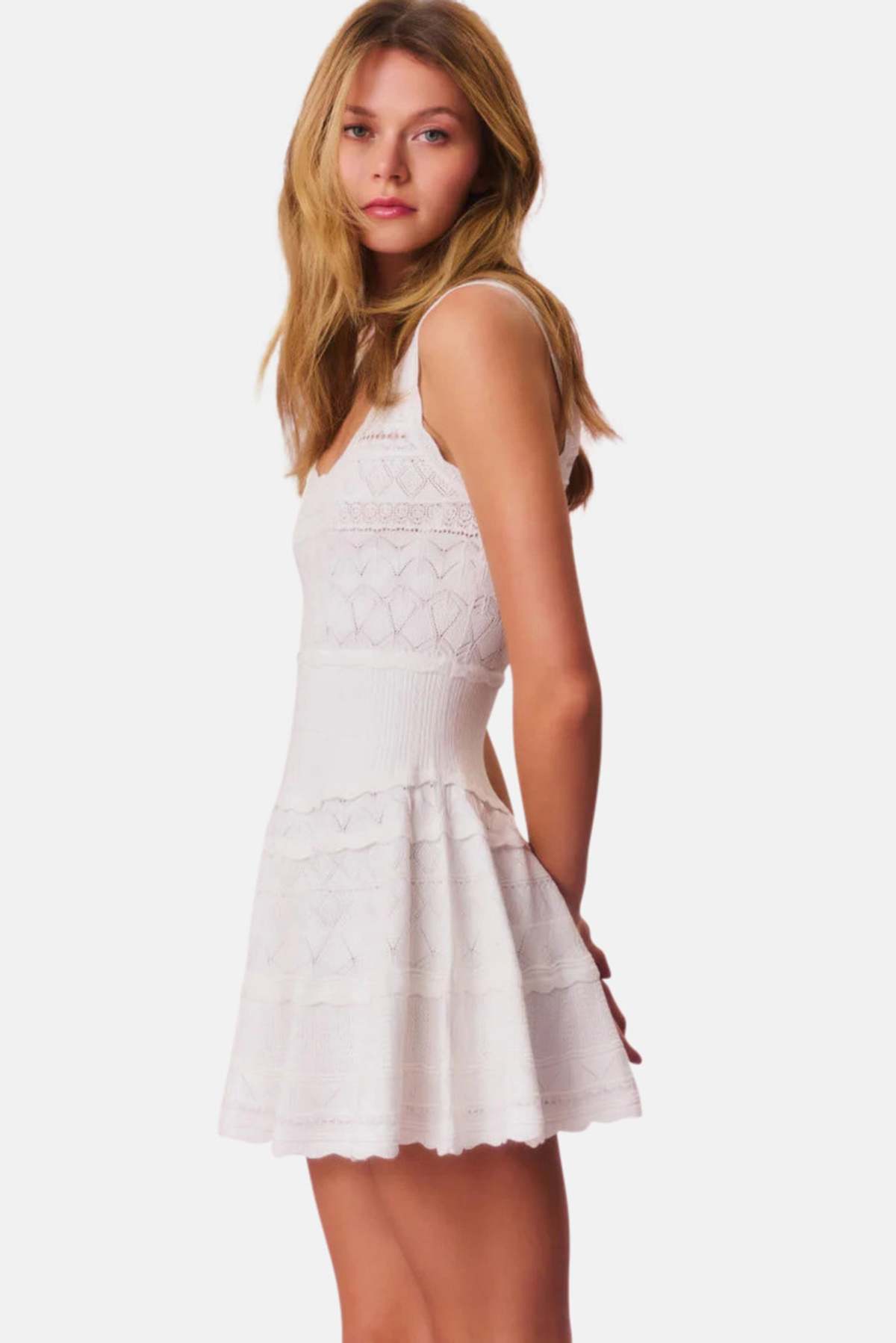 LoveShackFancy Ronelle Pointelle Scallop Mini Dress - White | Garmentory