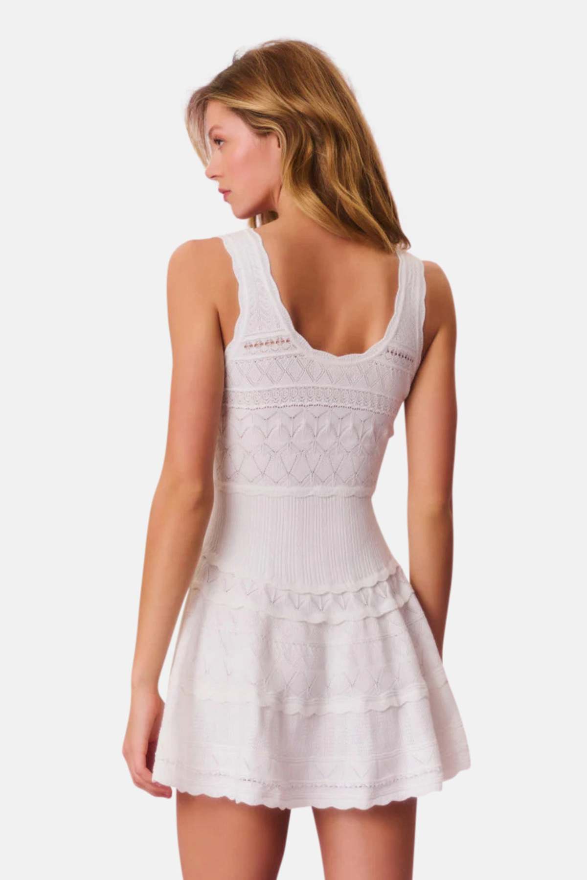 LoveShackFancy Ronelle Pointelle Scallop Mini Dress - White | Garmentory