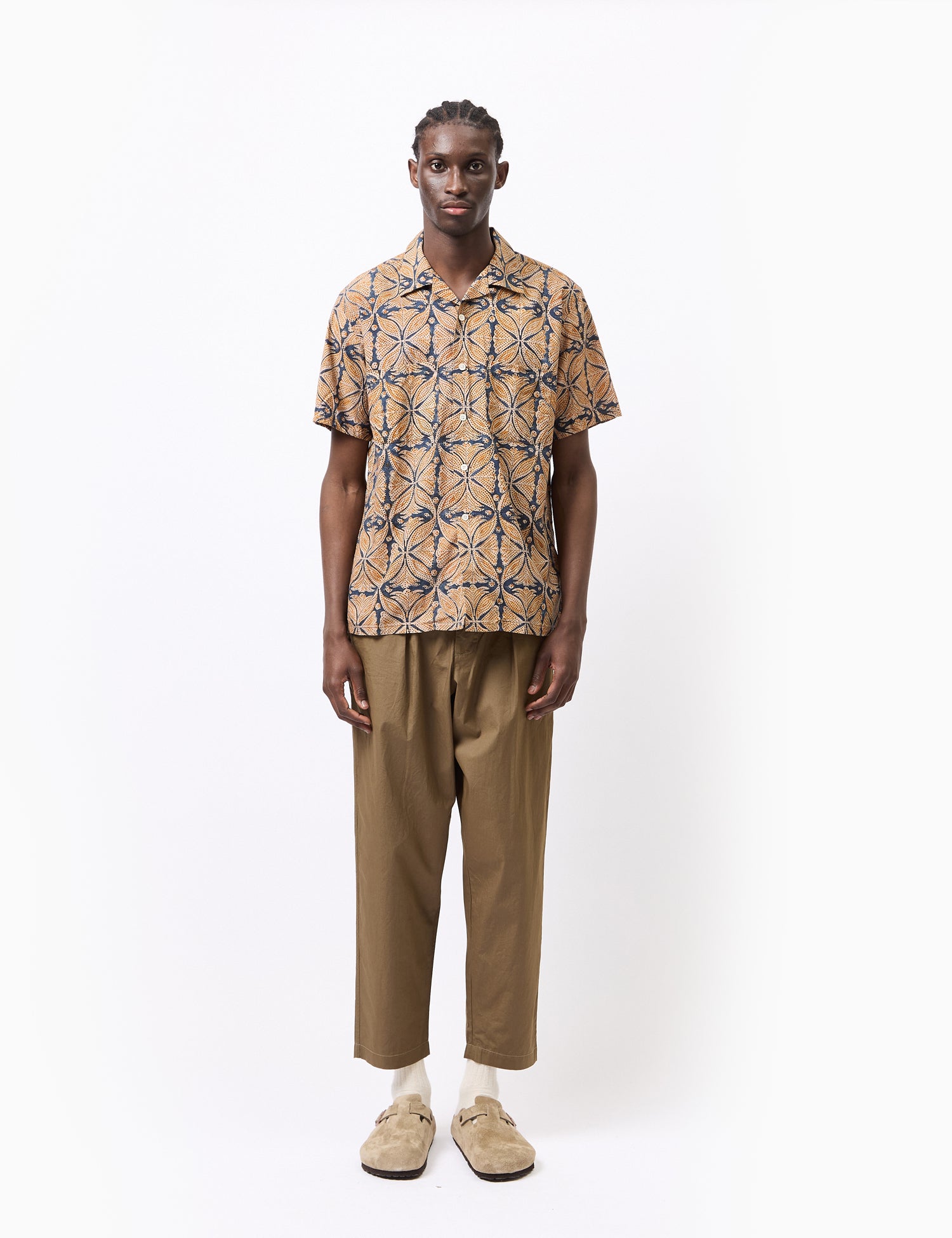 Beams Plus Open Collar Block Print Shirt - Blue | Garmentory