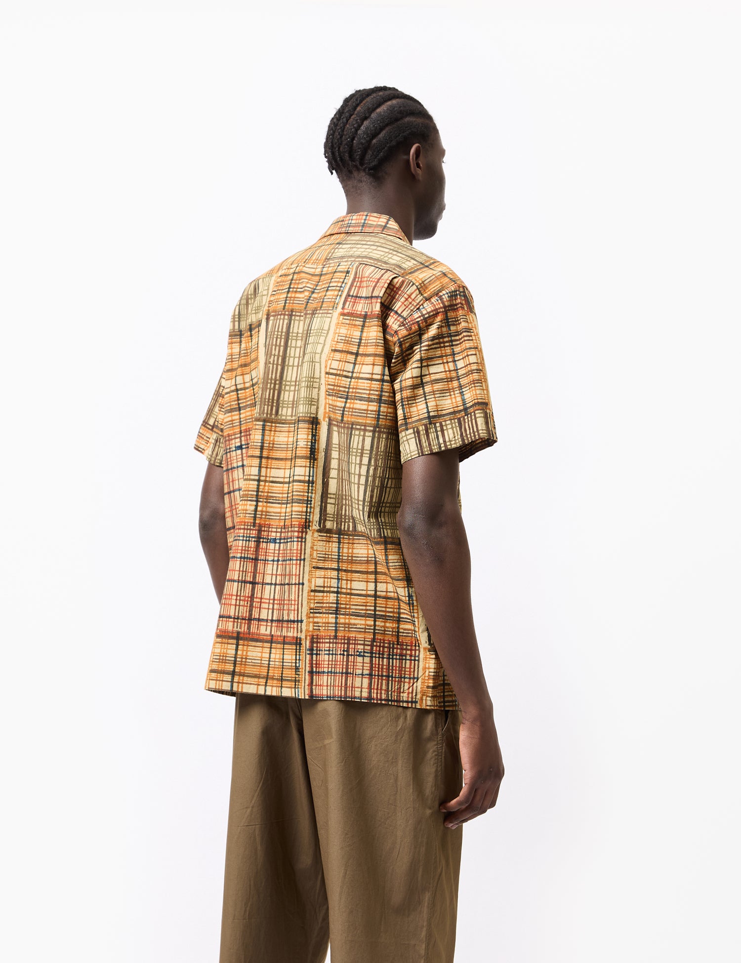 Beams Plus Open Collar Block Print Shirt - Khaki | Garmentory