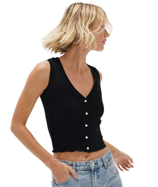 LNA Helena Button Up Ribbed Tank - Black | Garmentory