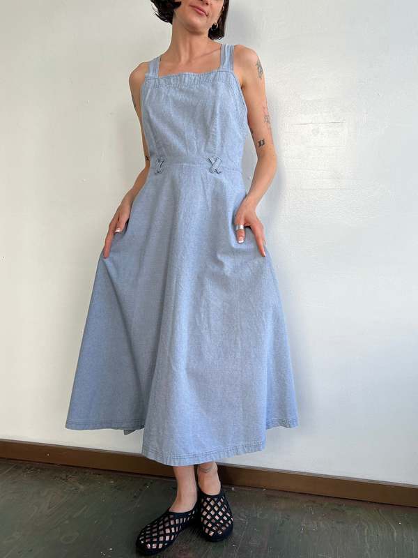 Vintage Apron Style Dress - Blue/White Gingham | Garmentory
