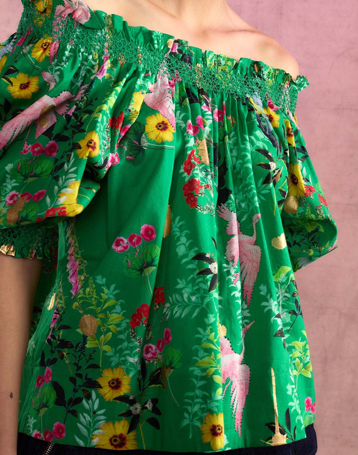 Cynthia Rowley Malta Off Shoulder Blouse - Green Floral | Garmentory