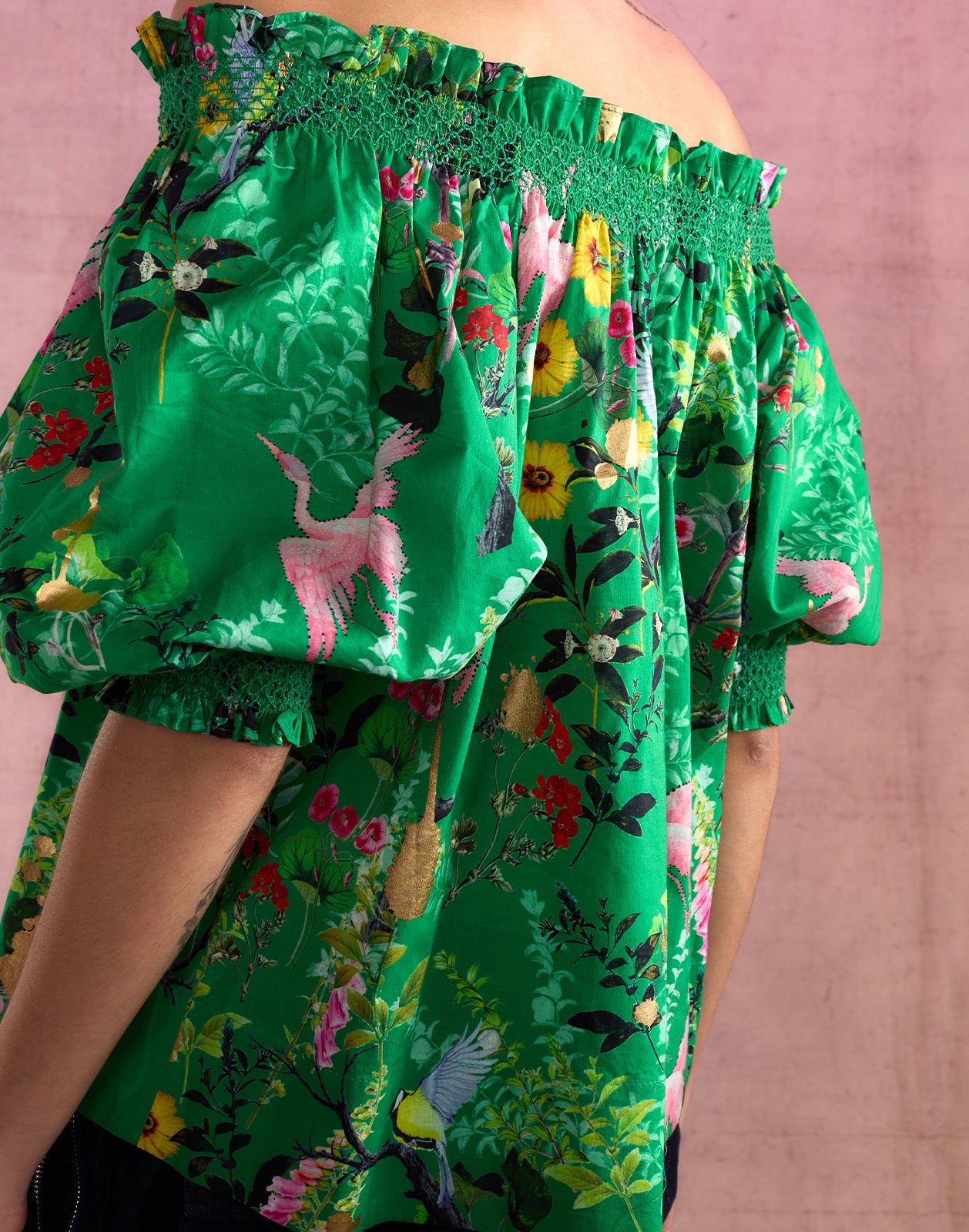 Cynthia Rowley Malta Off Shoulder Blouse - Green Floral | Garmentory