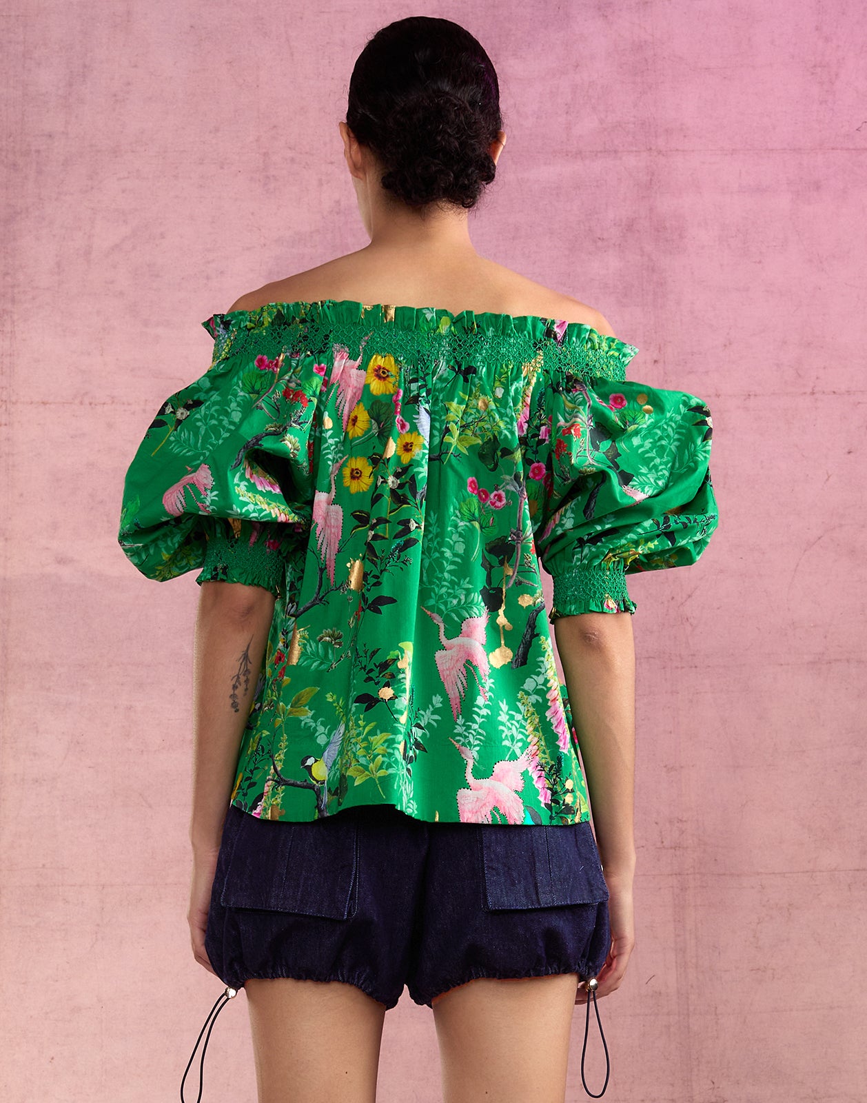 Cynthia Rowley Malta Off Shoulder Blouse - Green Floral | Garmentory