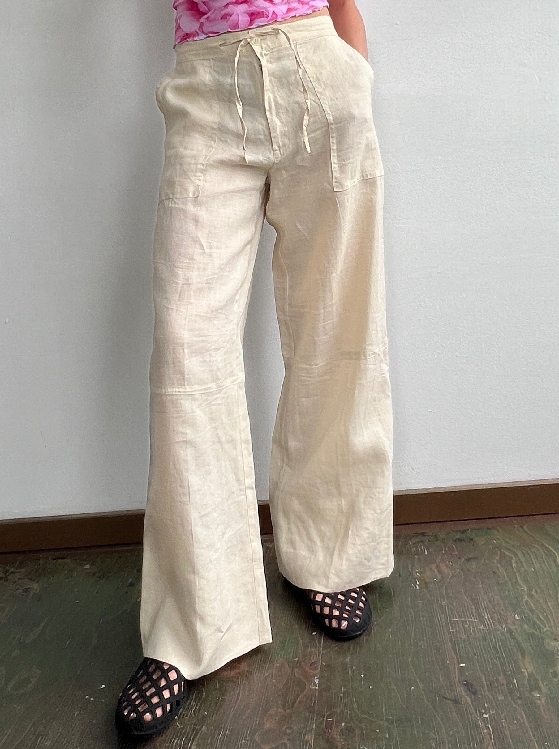 Linen Wide Leg Trousers - Ecru | Garmentory