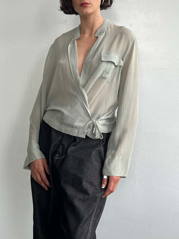 Sheer Silk Wrap Top - Sage | Garmentory