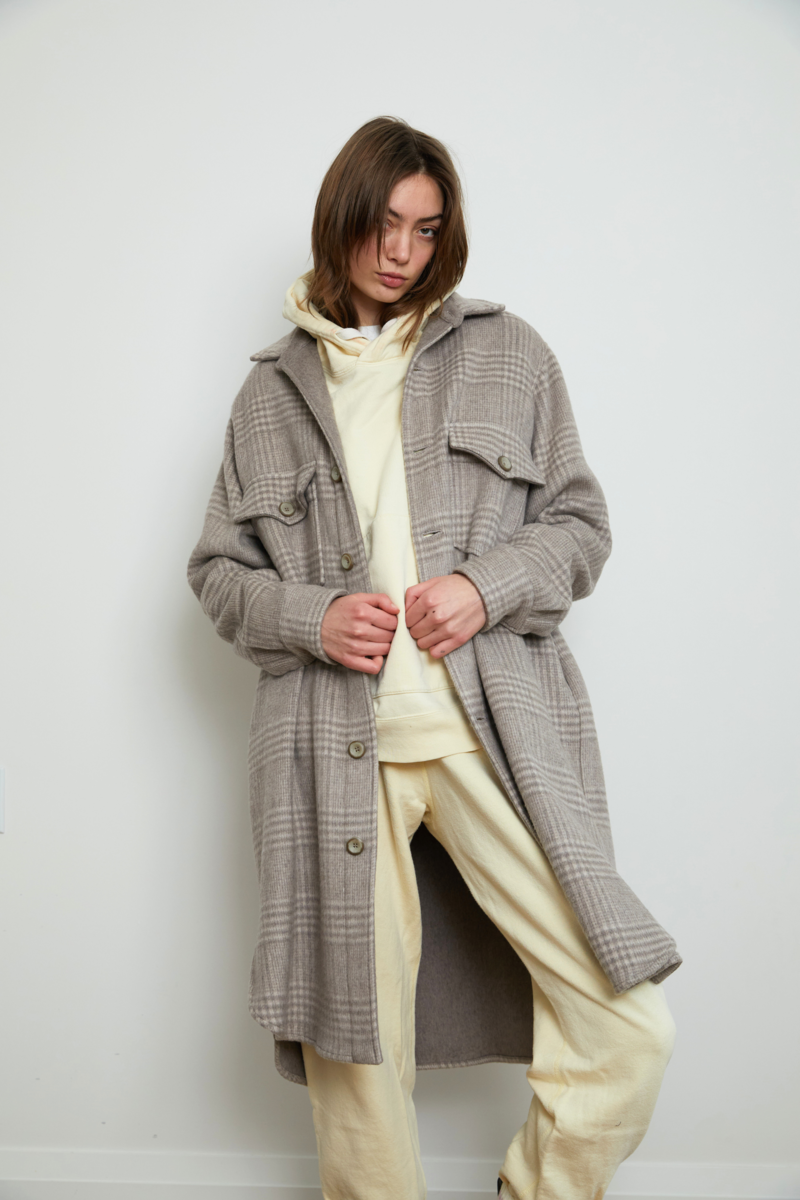 Tuck Shop Trading Co. Oversized Cottage Coat - Plaid Oatmeal | Garmentory