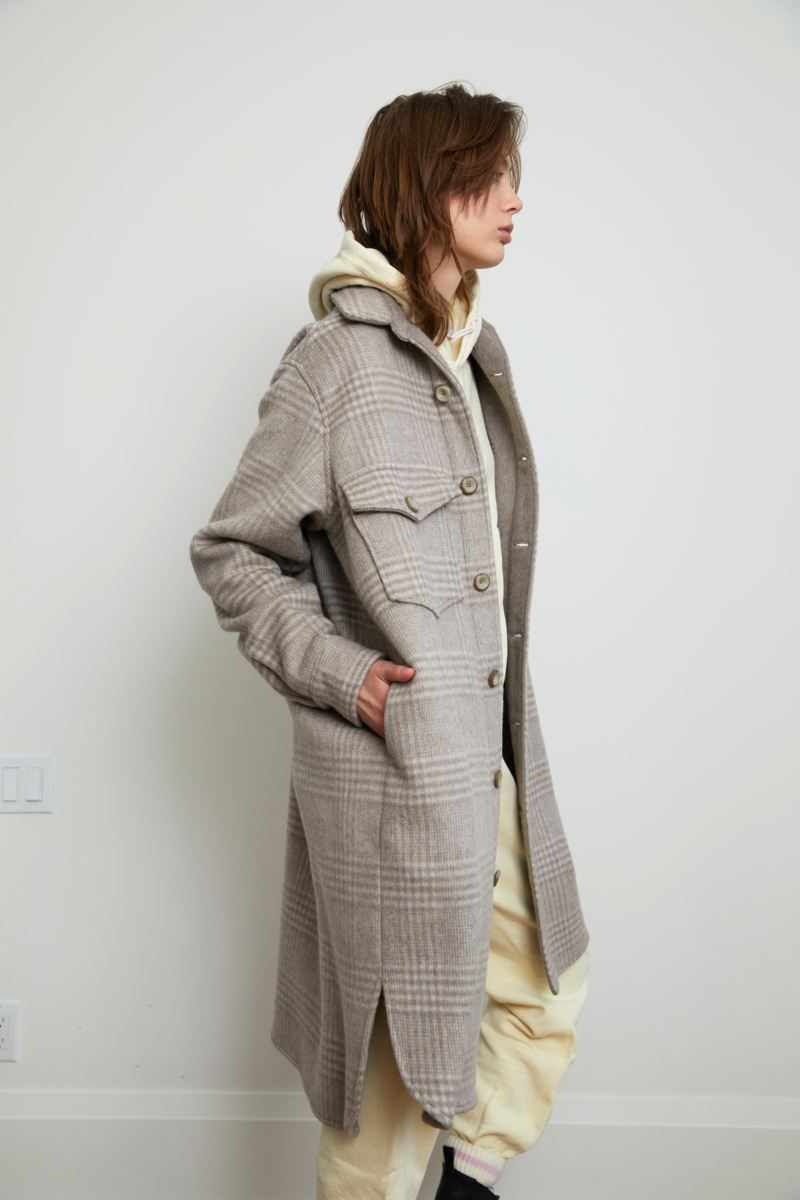 Tuck Shop Trading Co. Oversized Cottage Coat - Plaid Oatmeal | Garmentory