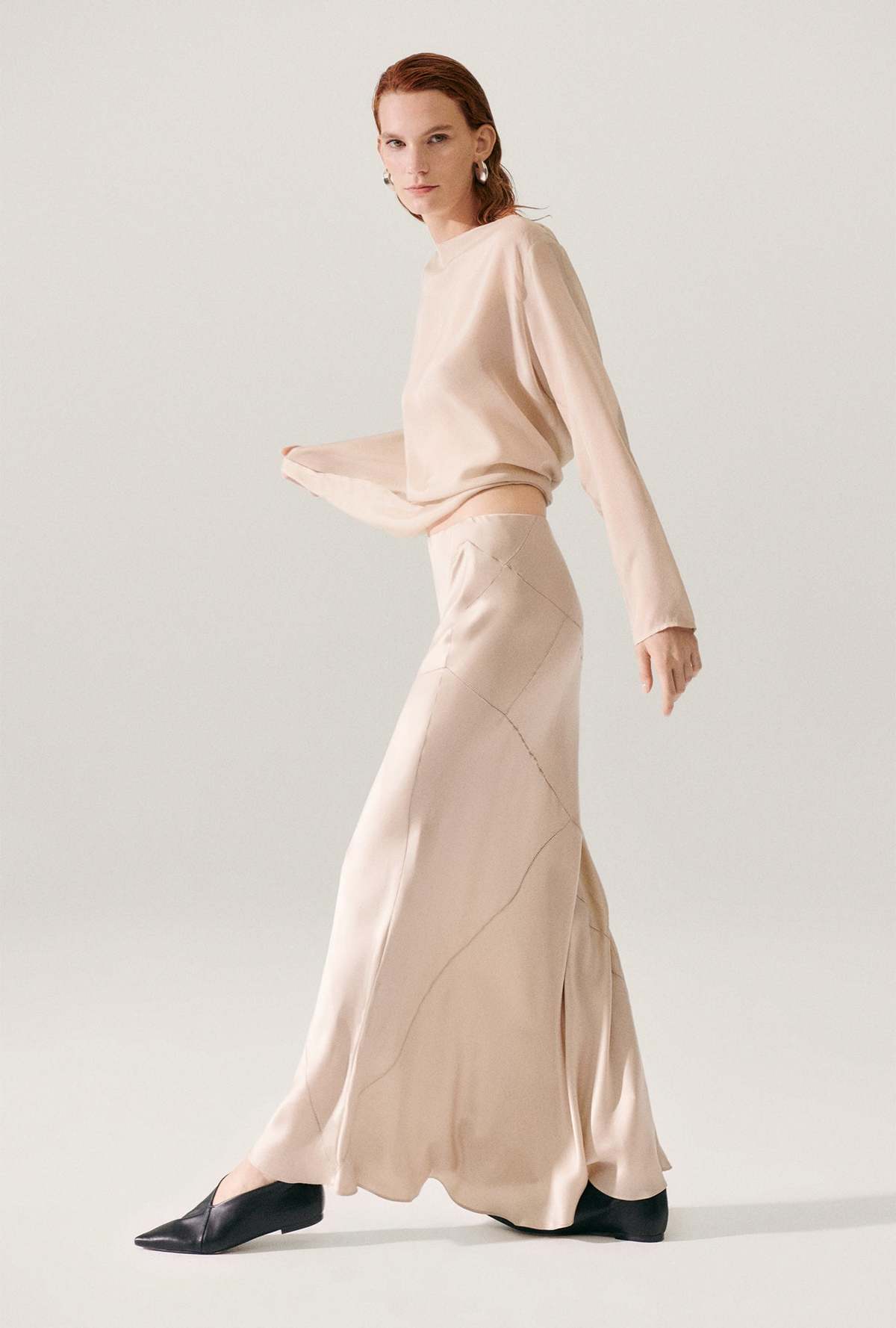 Silk Laundry Splice Long Bias Cut Skirt - Hazelnut | Garmentory