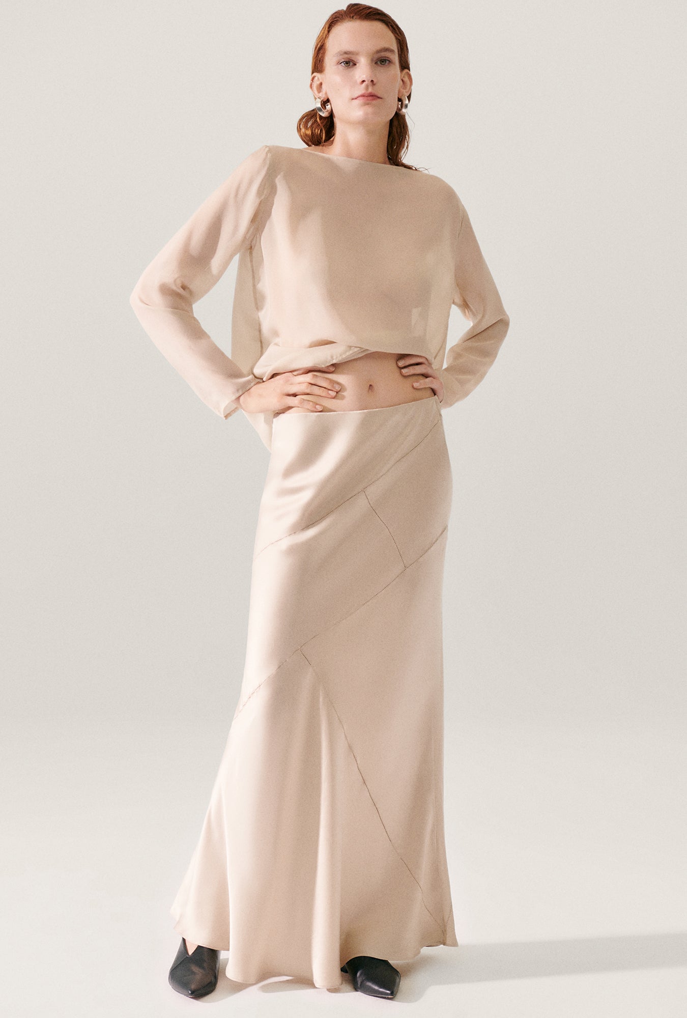 Silk Laundry Splice Long Bias Cut Skirt - Hazelnut | Garmentory
