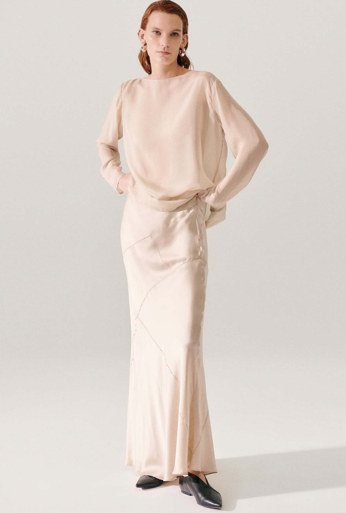 Silk Laundry Splice Long Bias Cut Skirt - Hazelnut | Garmentory