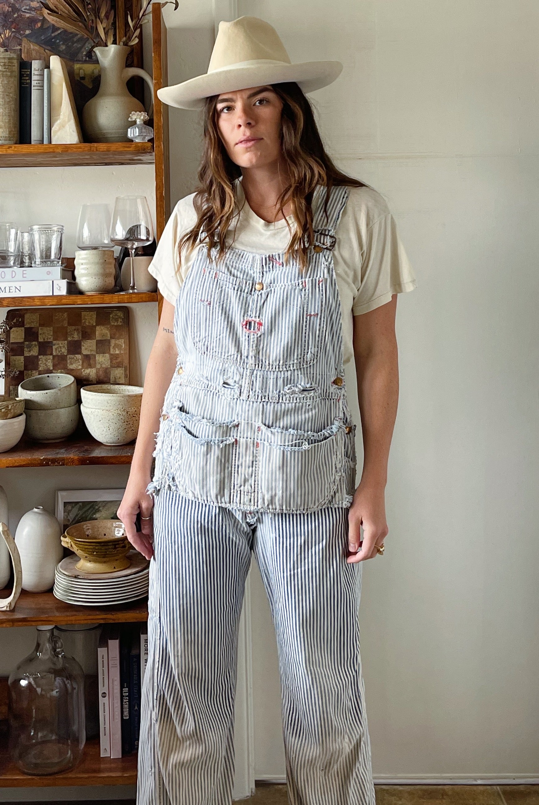Distressed Carpenter Overalls - Railroad Stripe | Garmentory