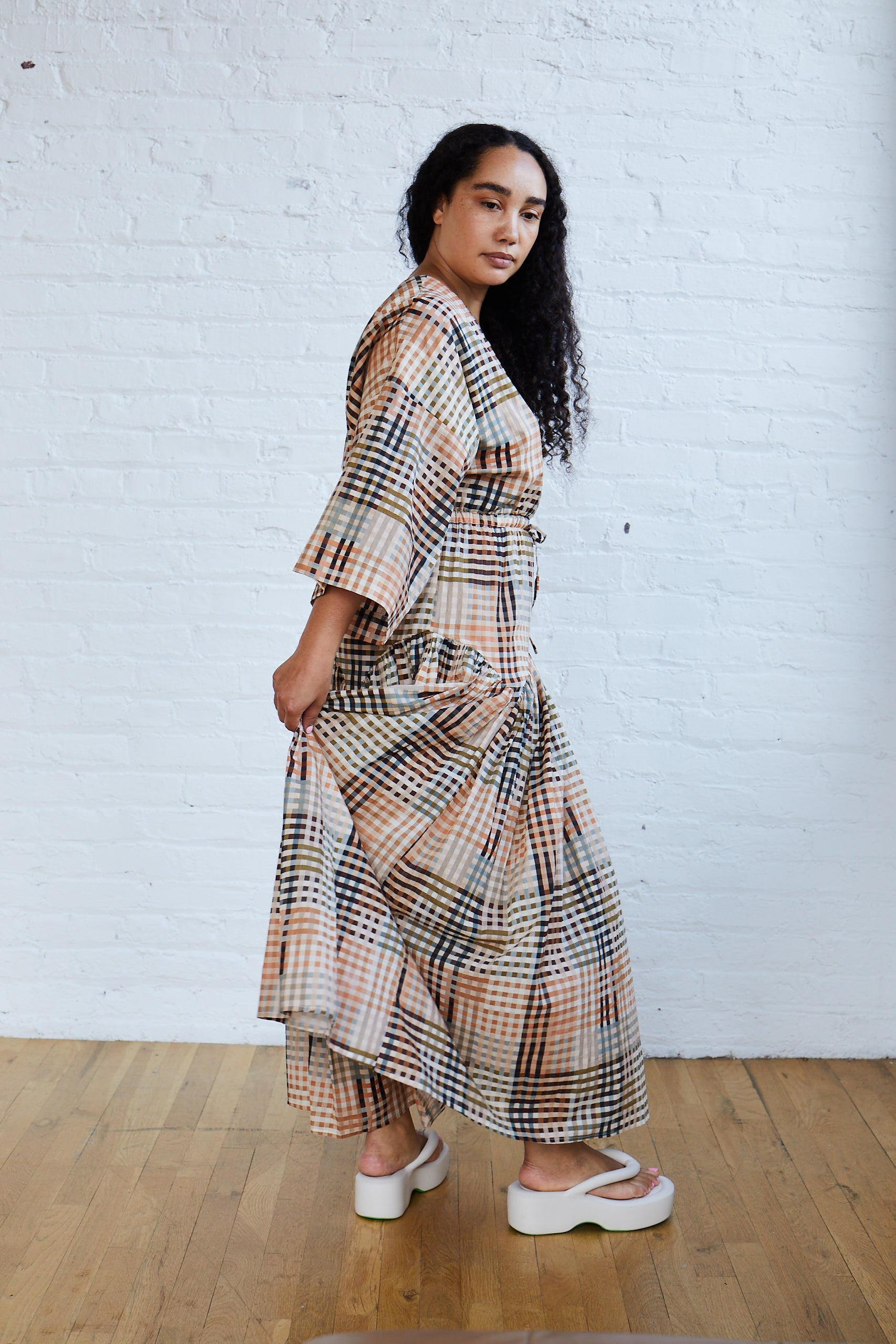 Rujuta Sheth Woodstock Dress - Neutral Rubix Chex | Garmentory