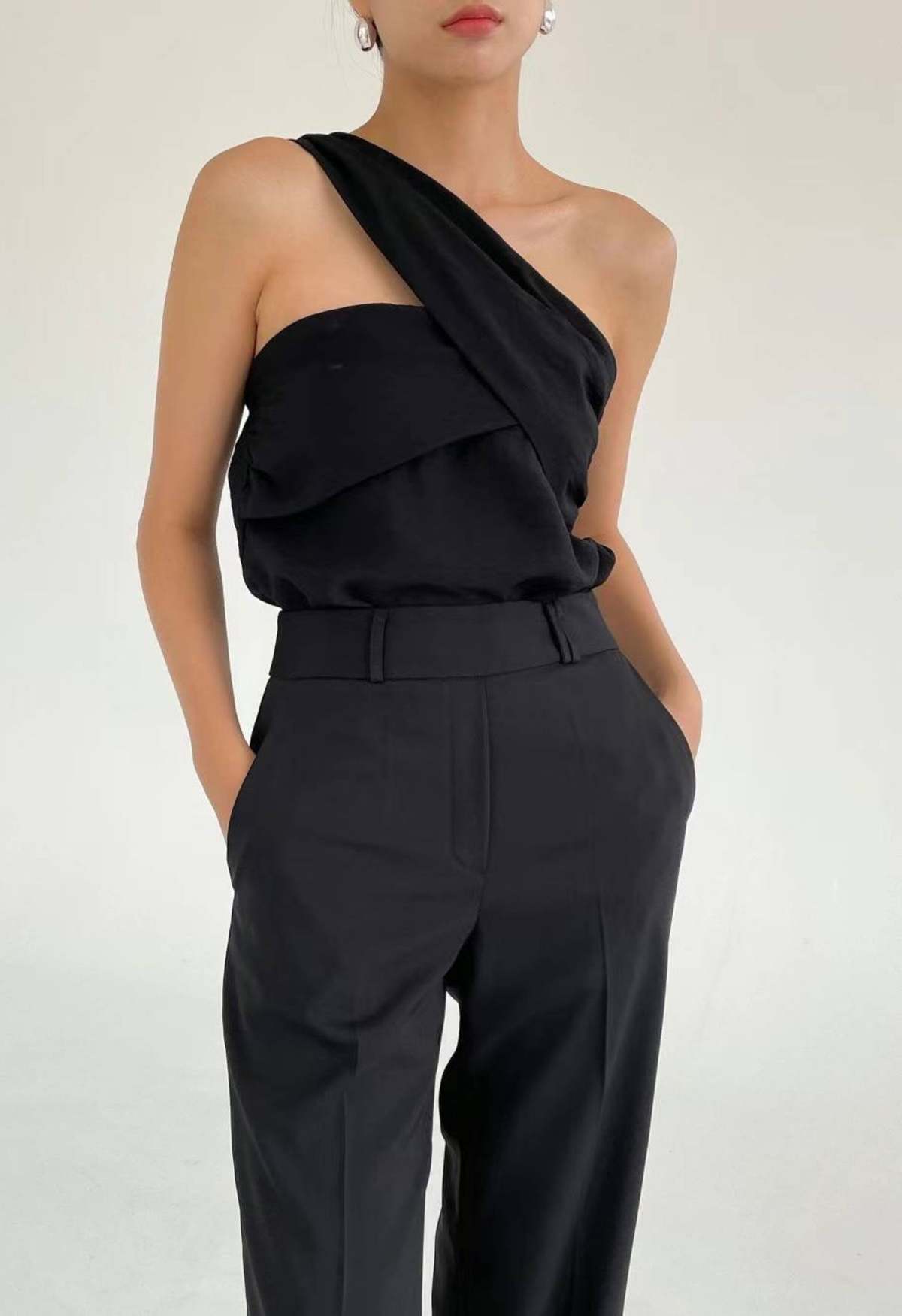 NKC Alina One Shoulder Draped Top - Black | Garmentory