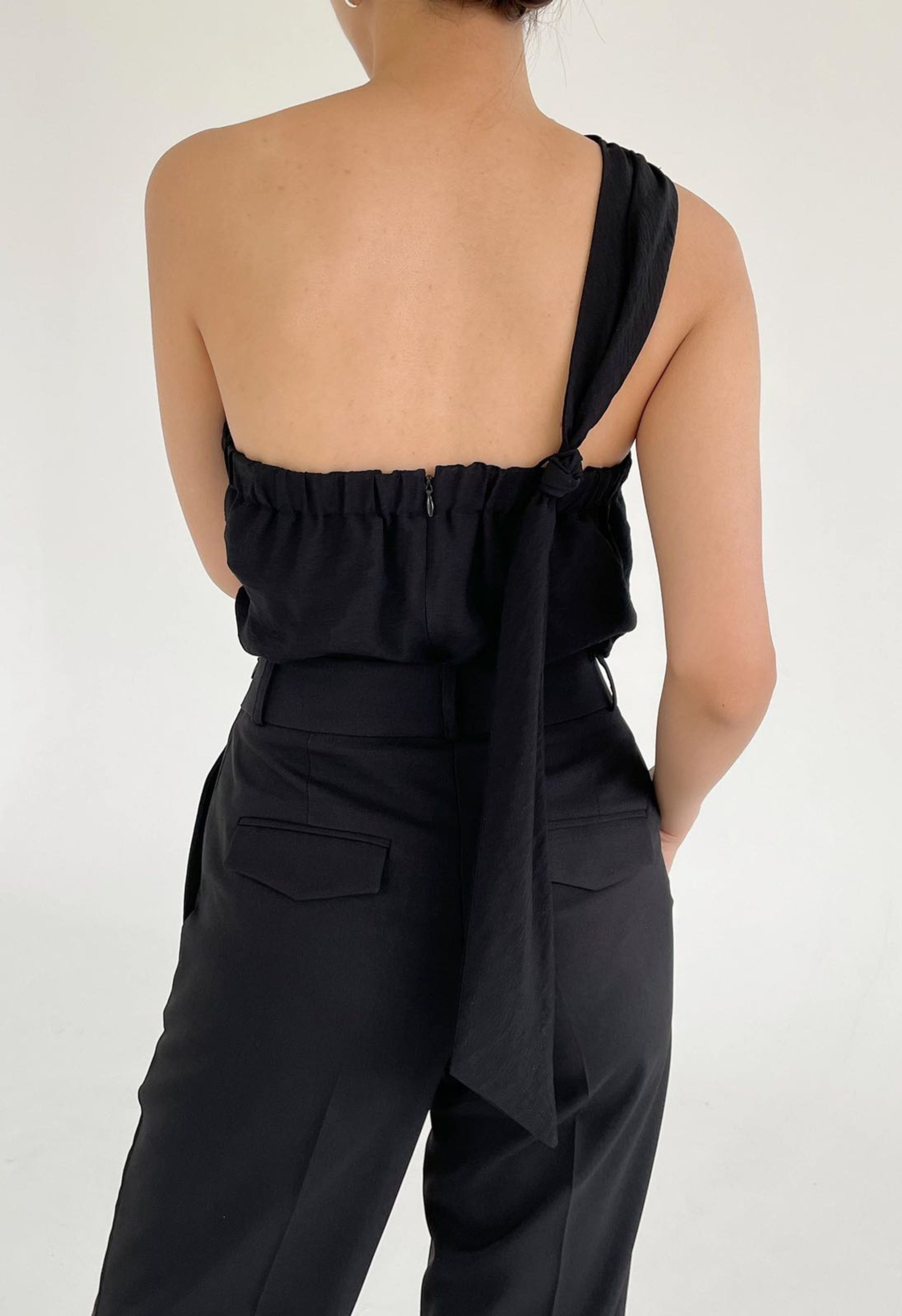 NKC Alina One Shoulder Draped Top - Black | Garmentory