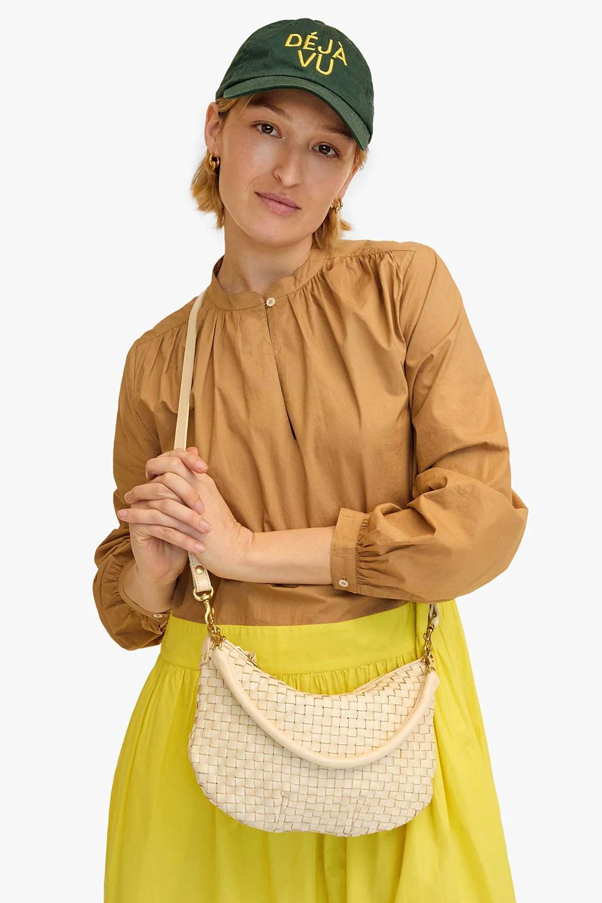 Clare V. Petit Moyen Messenger - Cream Woven Checker | Garmentory