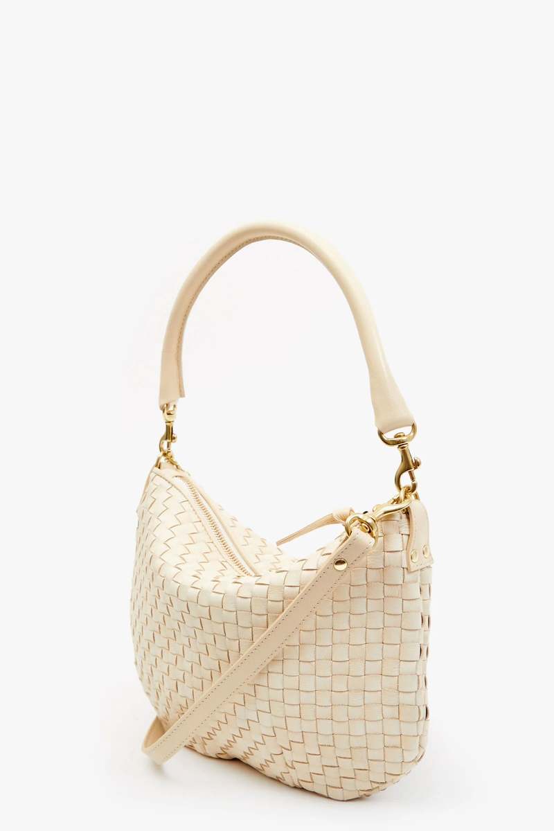 Clare V. Petit Moyen Messenger - Cream Woven Checker | Garmentory