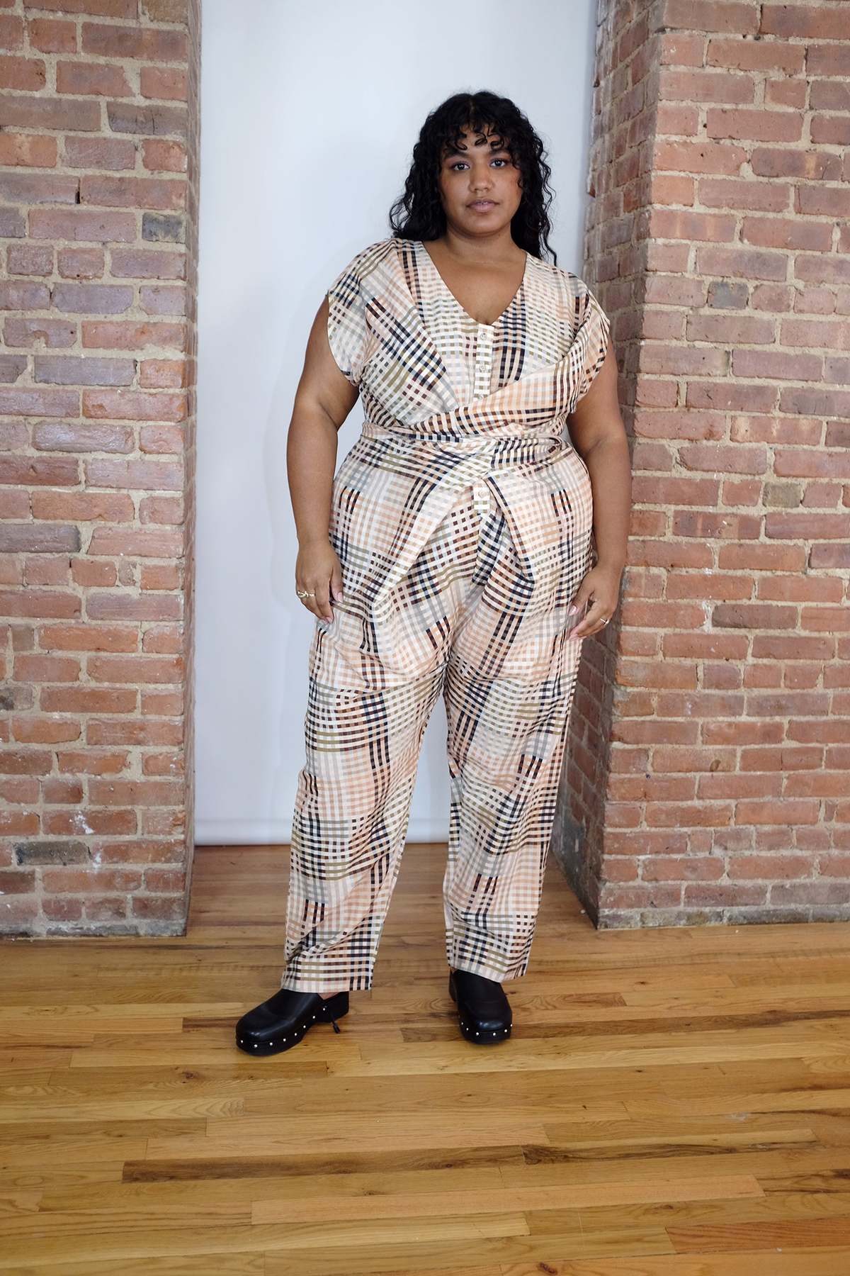 Rujuta Sheth Venus Wrap Jumper - Neutral Rubix Chex | Garmentory