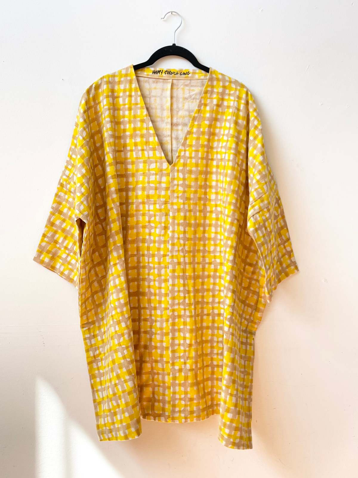 Happy French Gang Dress - Camel/Yellow Grid | Garmentory
