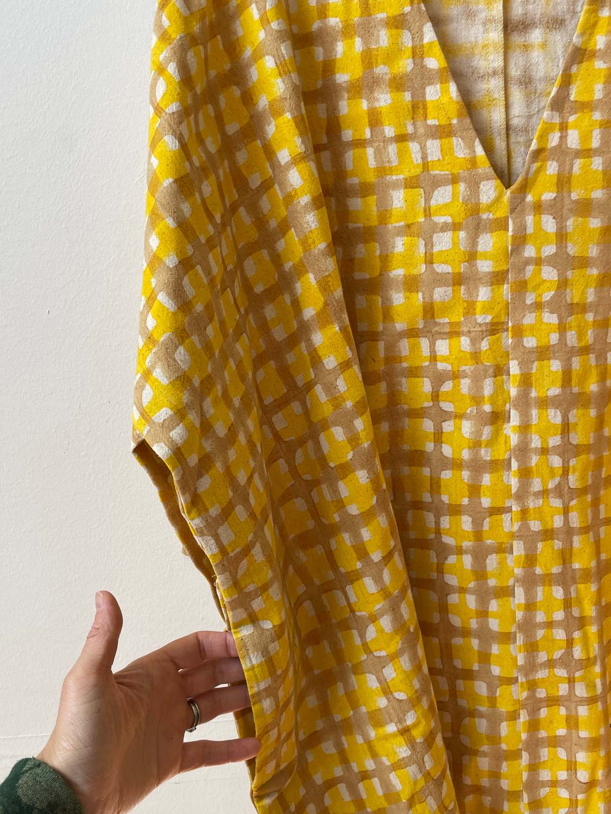 Happy French Gang Dress - Camel/Yellow Grid | Garmentory