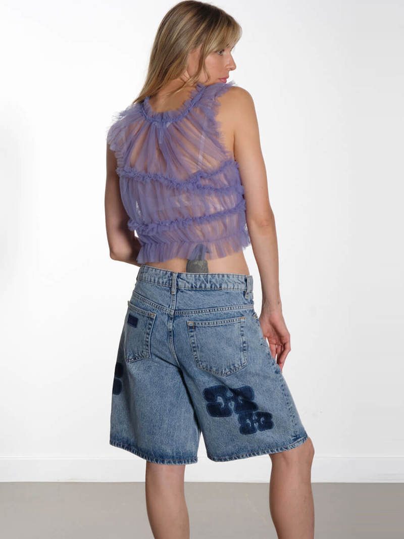 Ganni Patch Denim Shorts - Blue | Garmentory