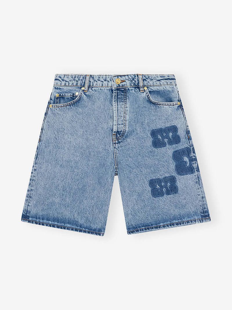 Ganni Patch Denim Shorts - Blue | Garmentory
