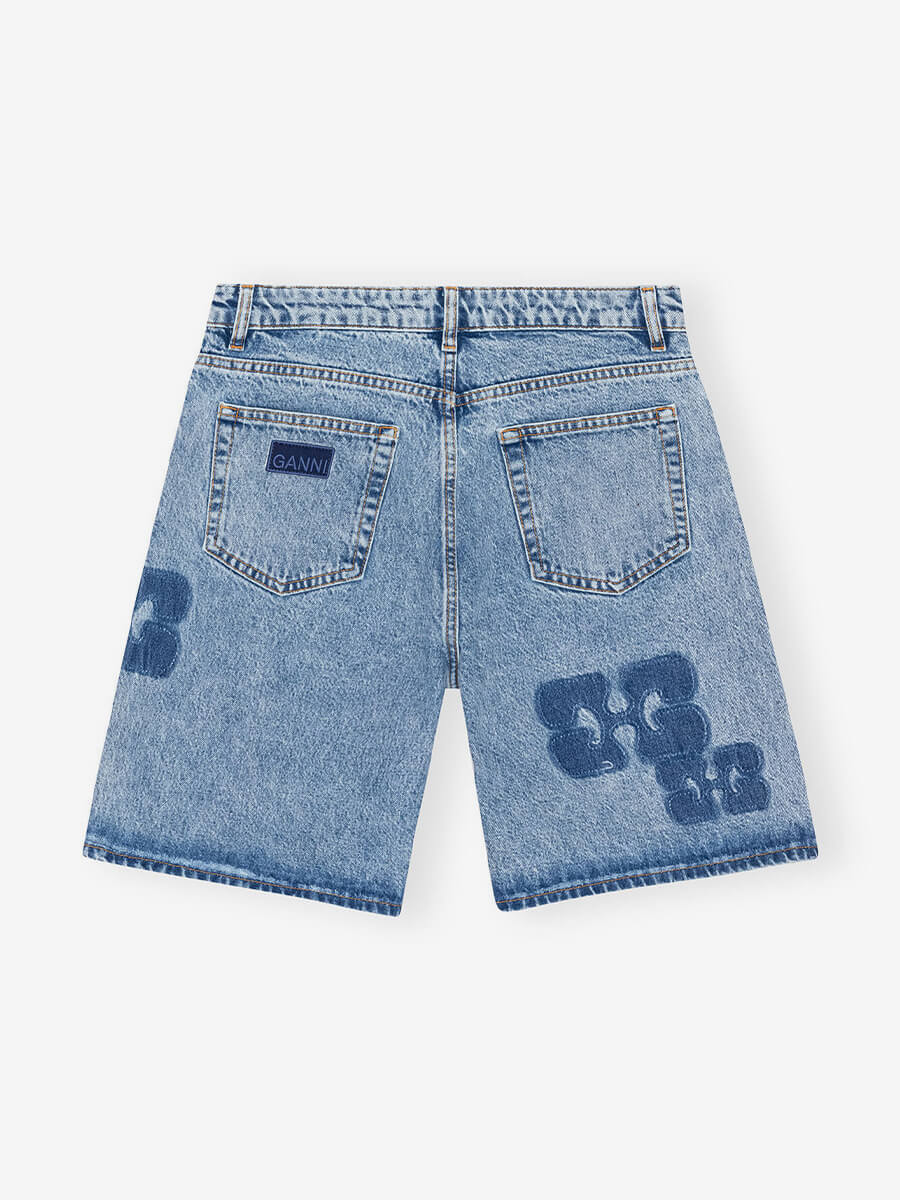 Ganni Patch Denim Shorts - Blue | Garmentory