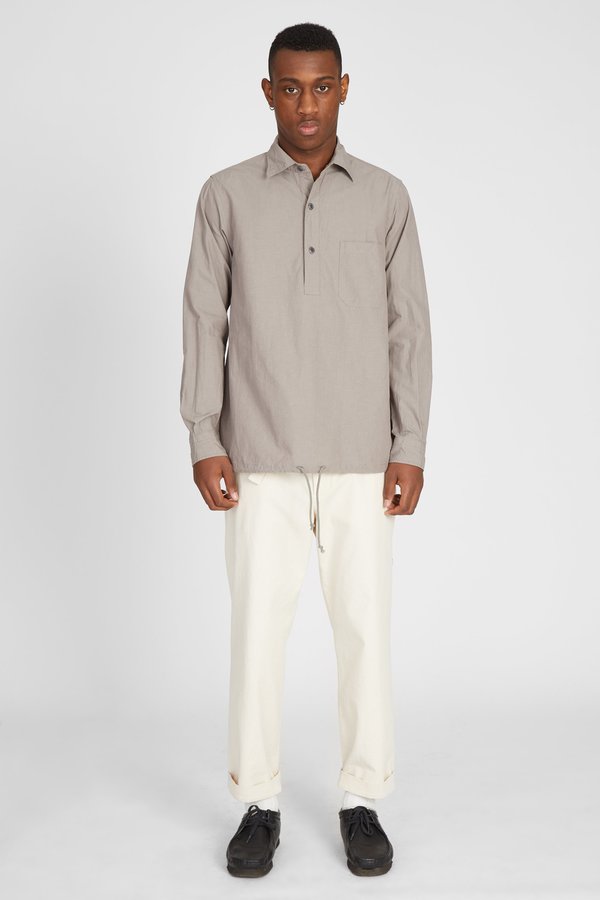 TS(S) Cotton Linen Slub Hem String Shirt - Gray Beige | Garmentory