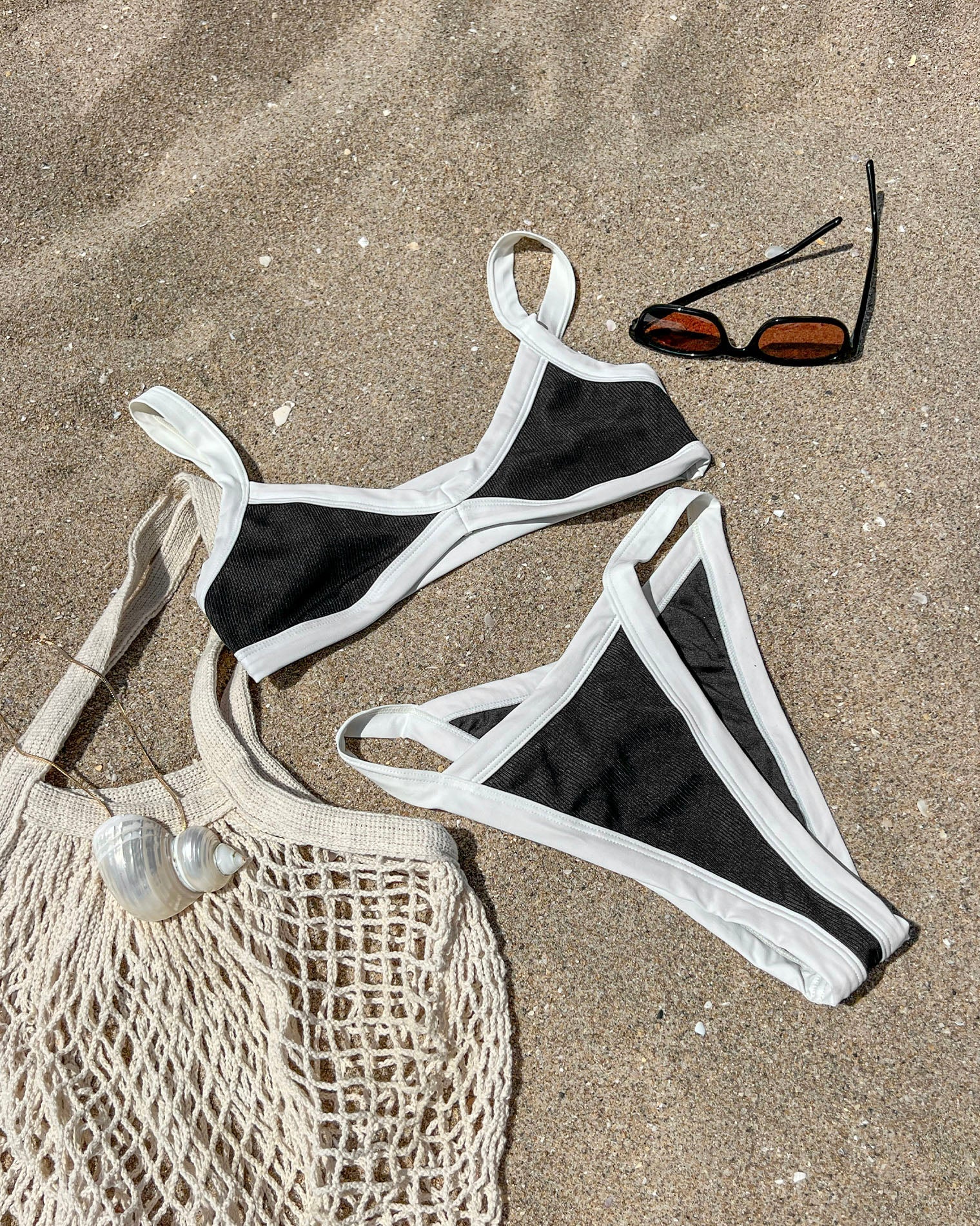 L*Space Ribbed Mackenzie Bikini Bottom - Black/Cream | Garmentory