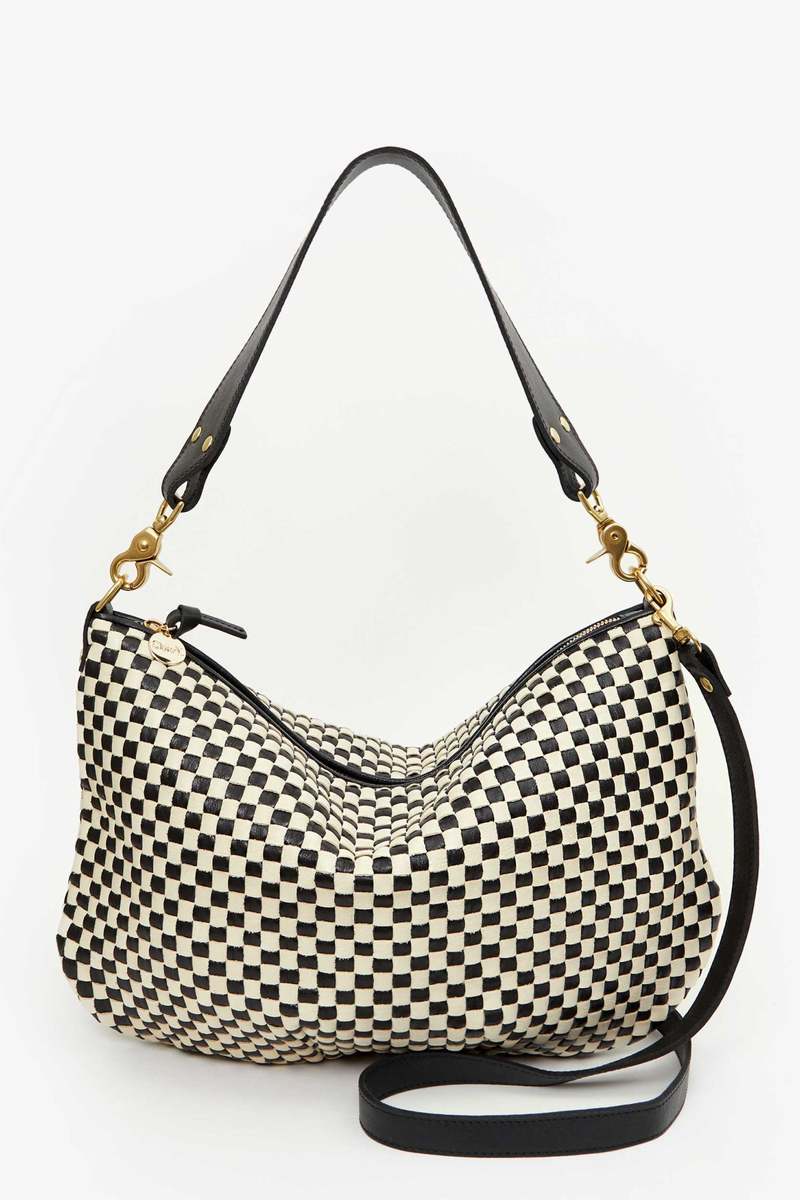 Clare V. Moyen Messenger - Black/Cream Woven Checker | Garmentory