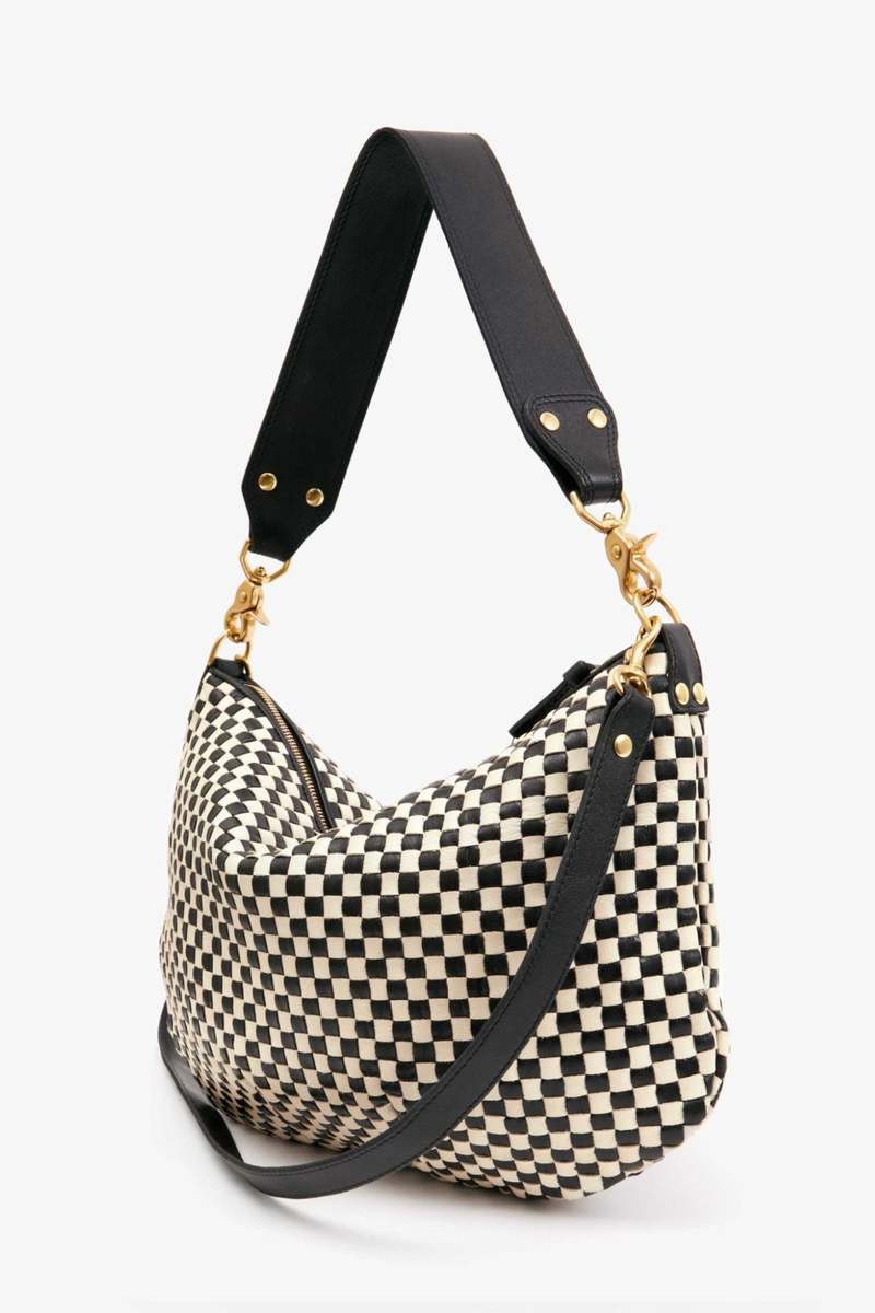 Clare V. Moyen Messenger - Black/Cream Woven Checker | Garmentory
