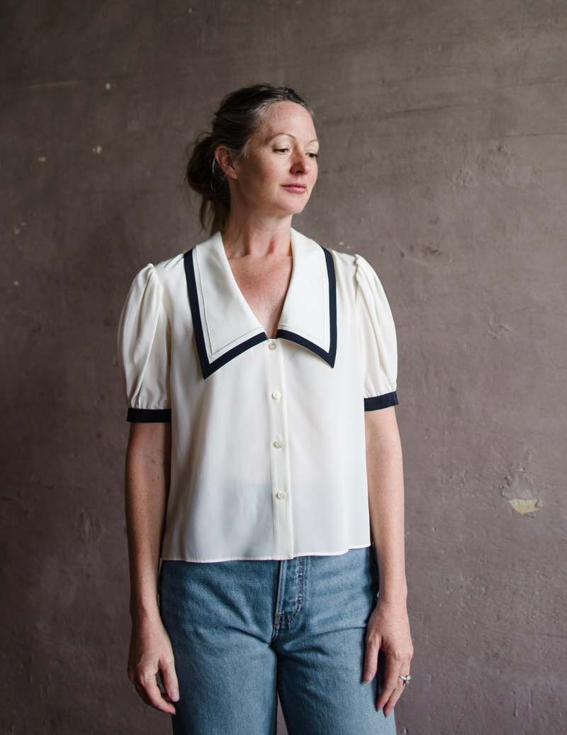 FRAME Denim Frame Sailor Blouse - Cream Multi | Garmentory