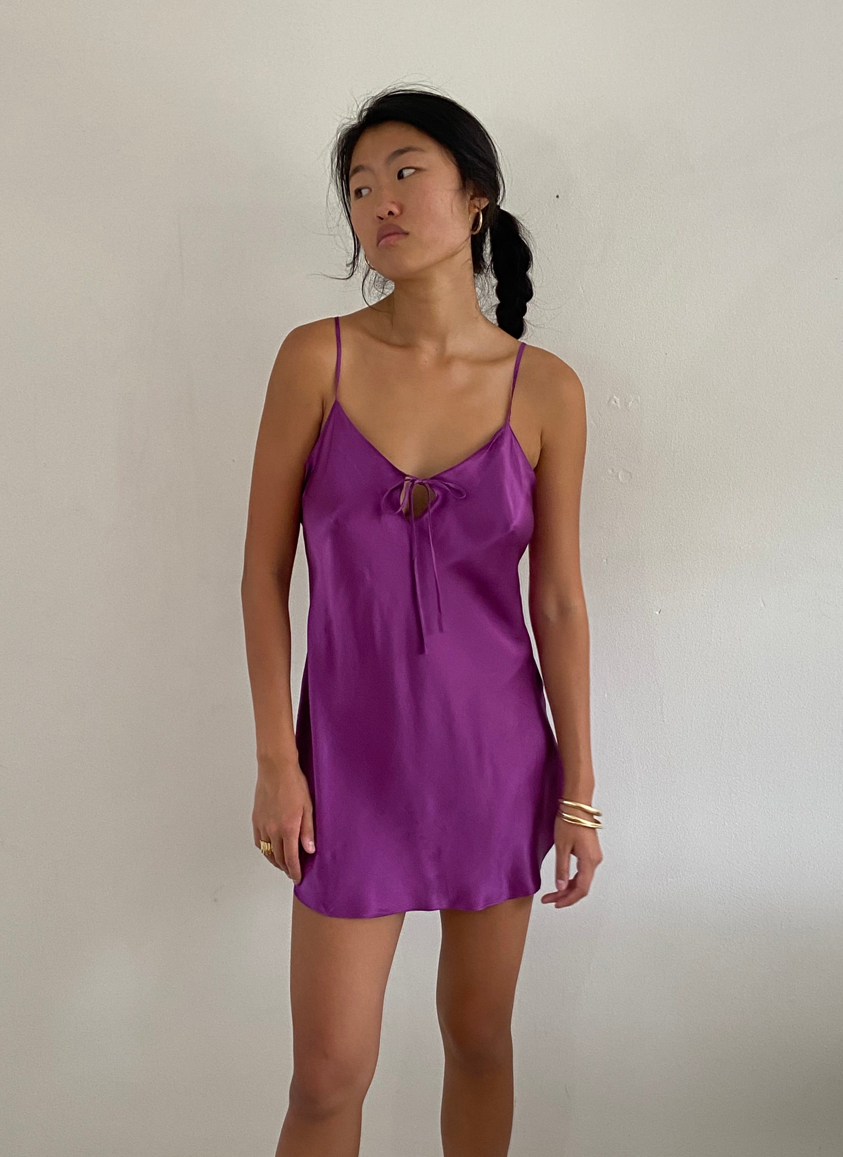 90s 100% Silk Charmeuse Keyhole Slip Dress - Grape | Garmentory