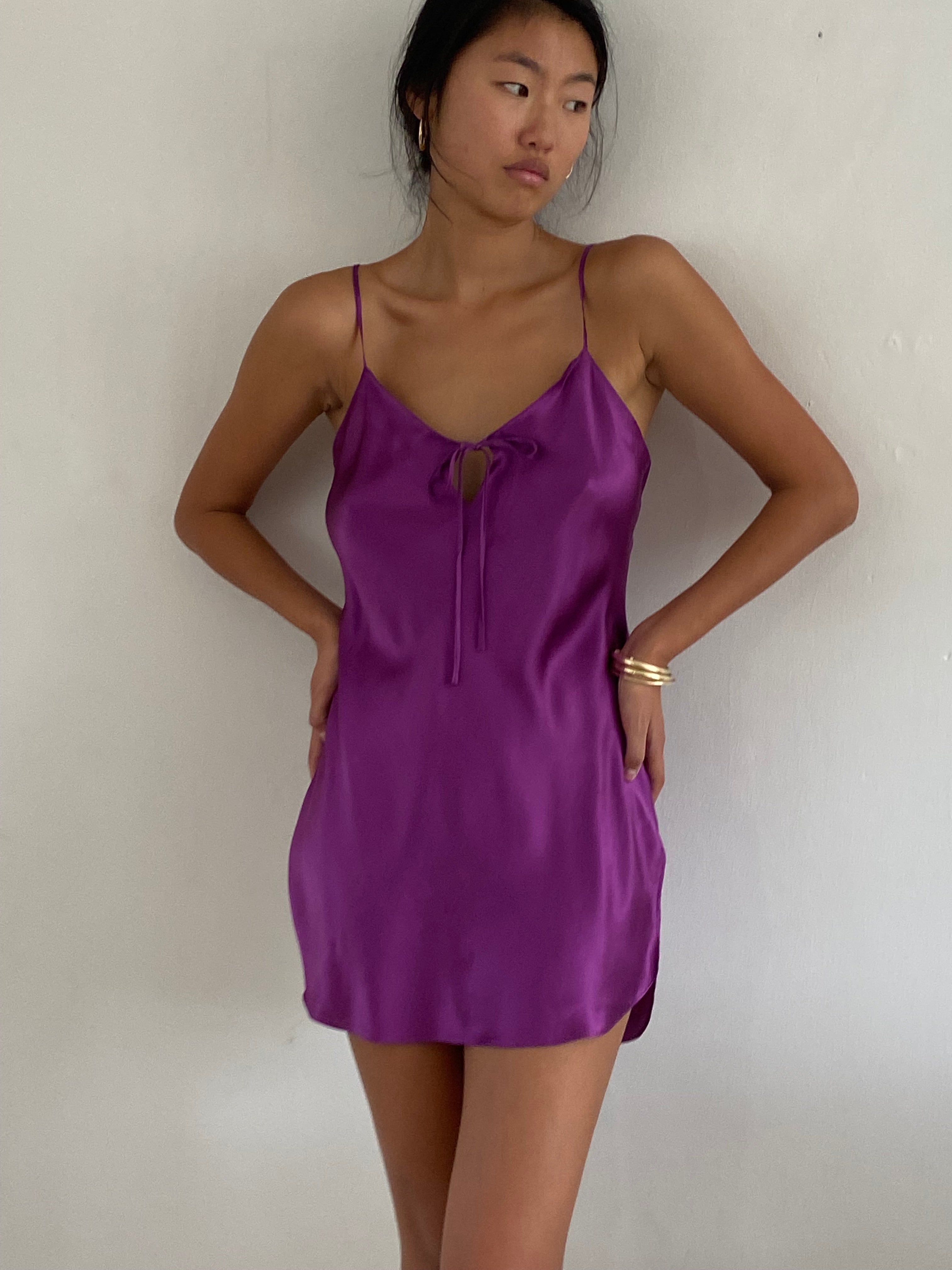 90s 100% Silk Charmeuse Keyhole Slip Dress - Grape | Garmentory