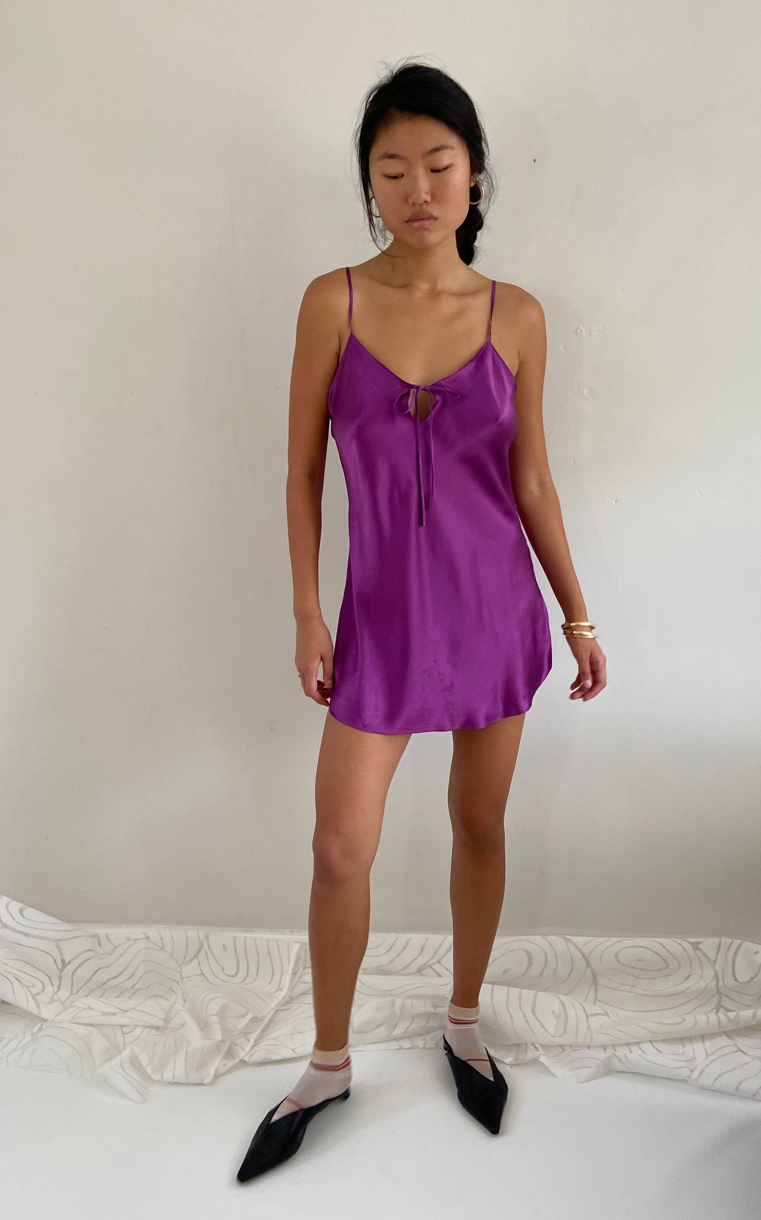 90s 100% Silk Charmeuse Keyhole Slip Dress - Grape | Garmentory