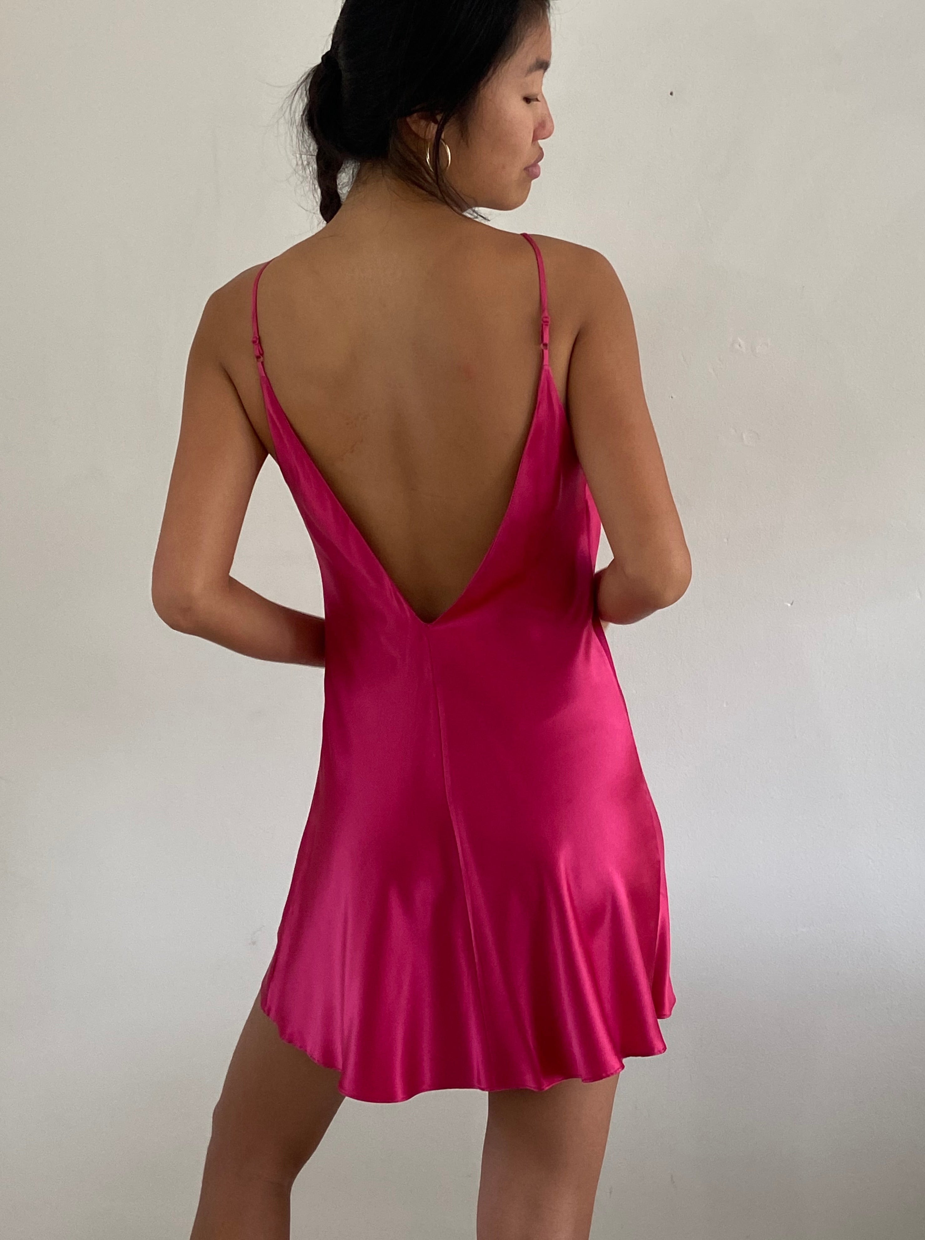 90s 100% Silk Charmeuse Mini Slip Dress - Cerise Red | Garmentory
