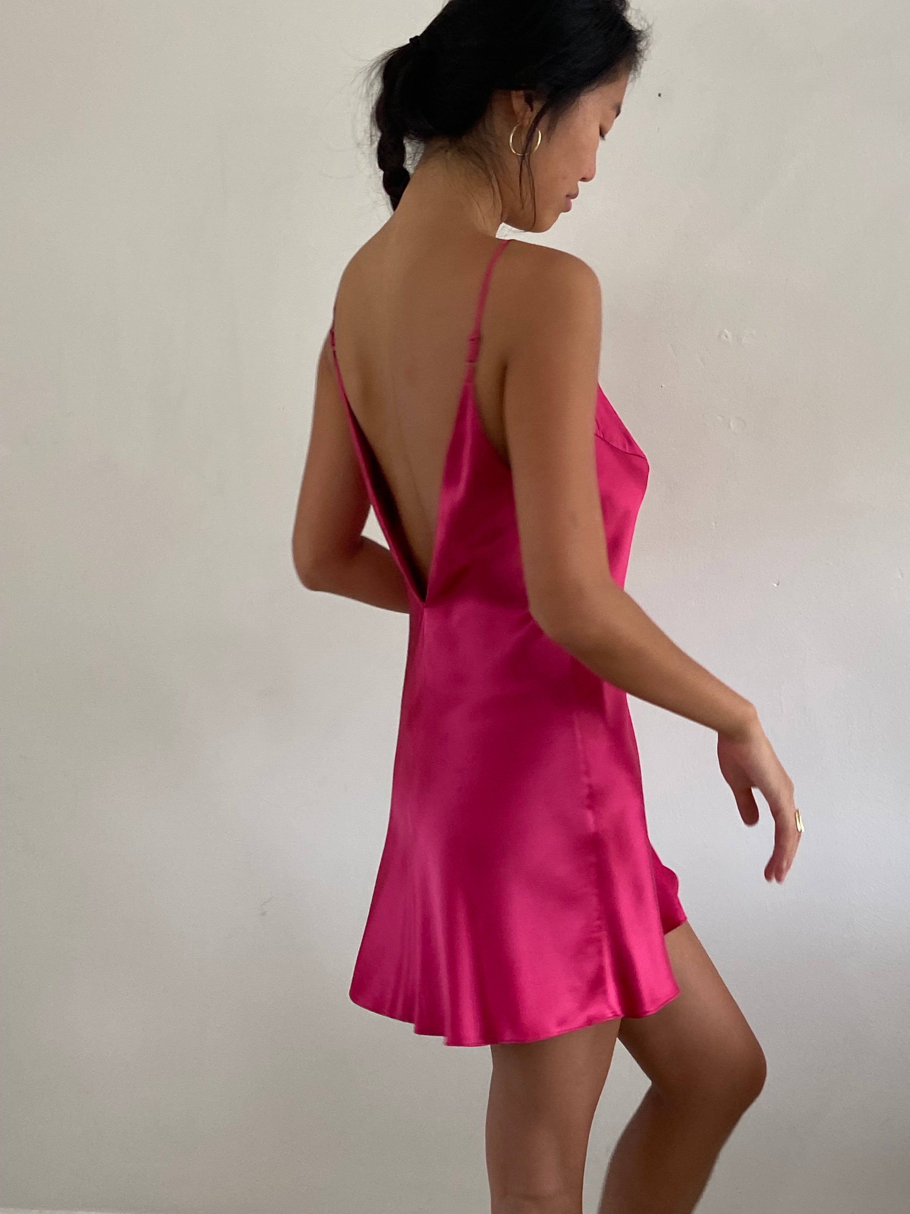 90s 100% Silk Charmeuse Mini Slip Dress - Cerise Red | Garmentory