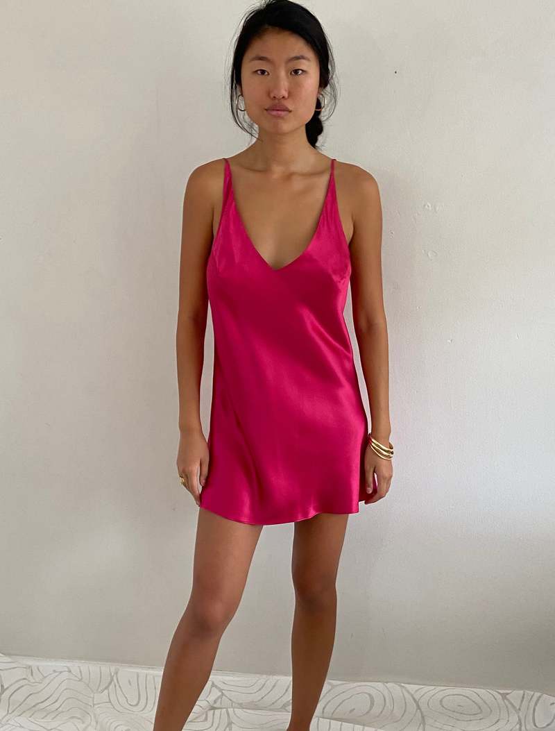 90s 100% Silk Charmeuse Mini Slip Dress - Cerise Red | Garmentory