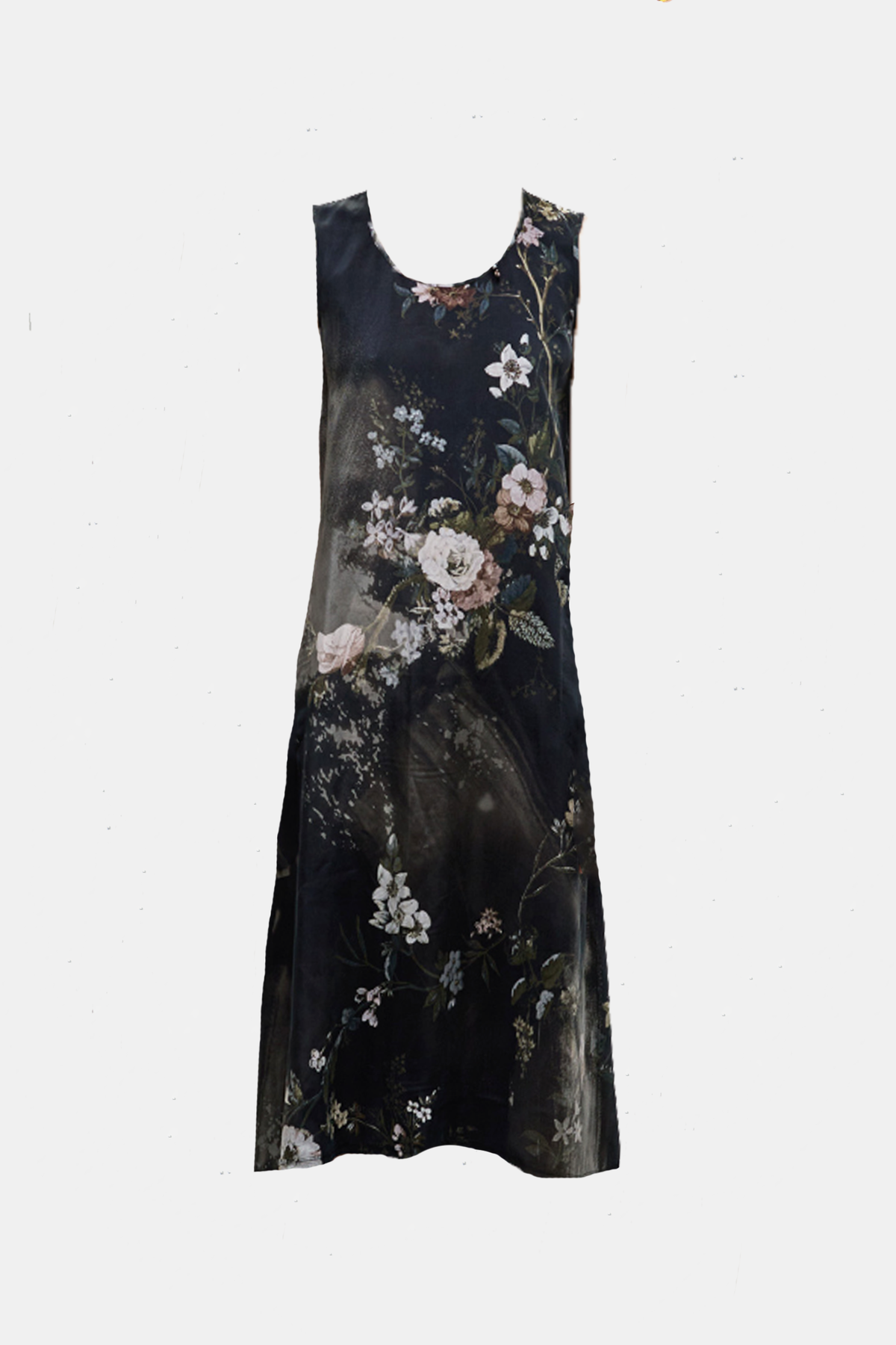 R13 Sleeveless Midi Cupro Dress - Black Bleach Floral | Garmentory