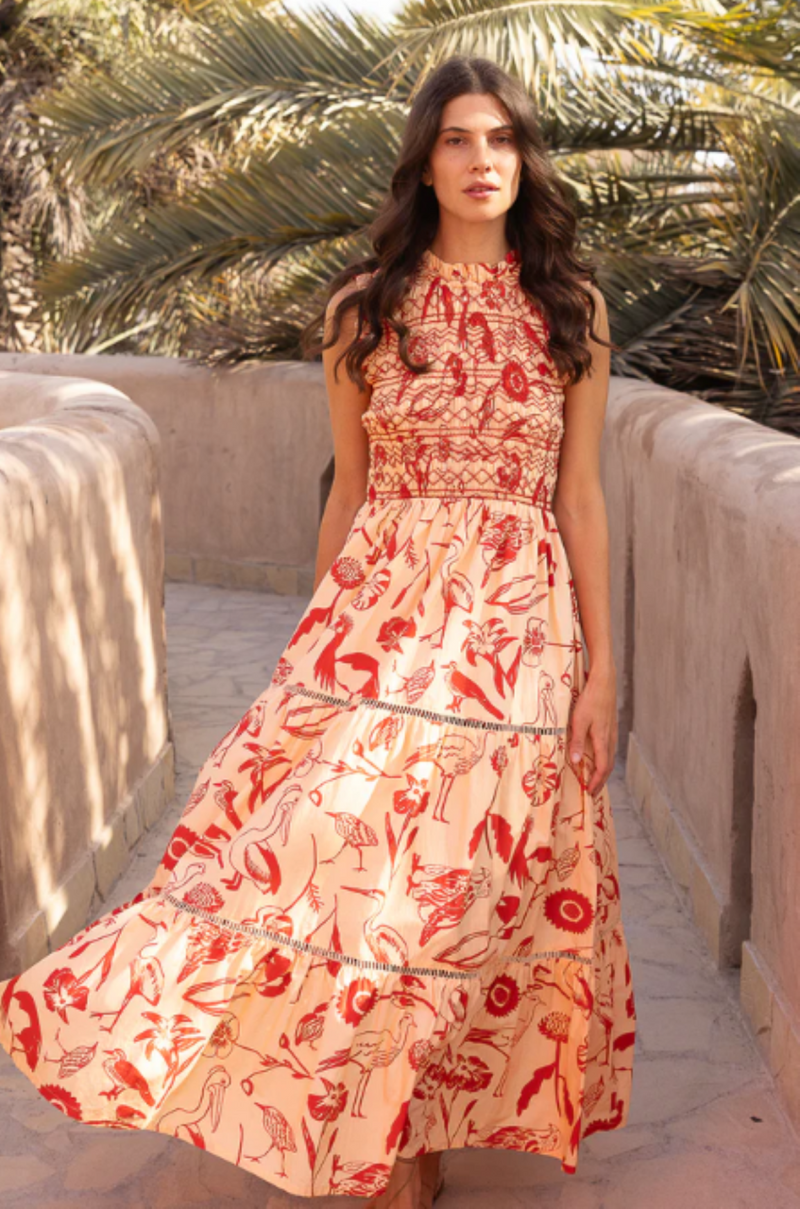 Oliphant Sleeveless Smocked Maxi - Audobon Red | Garmentory